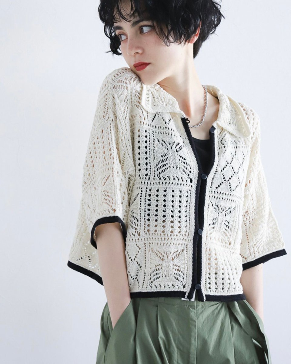 ページボーイ on Twitter: " NEW ITEM ☑クロシェライクシャツカーディガン ¥7,150(tax in)ㅤ black,offwhite,blue/3color https ...