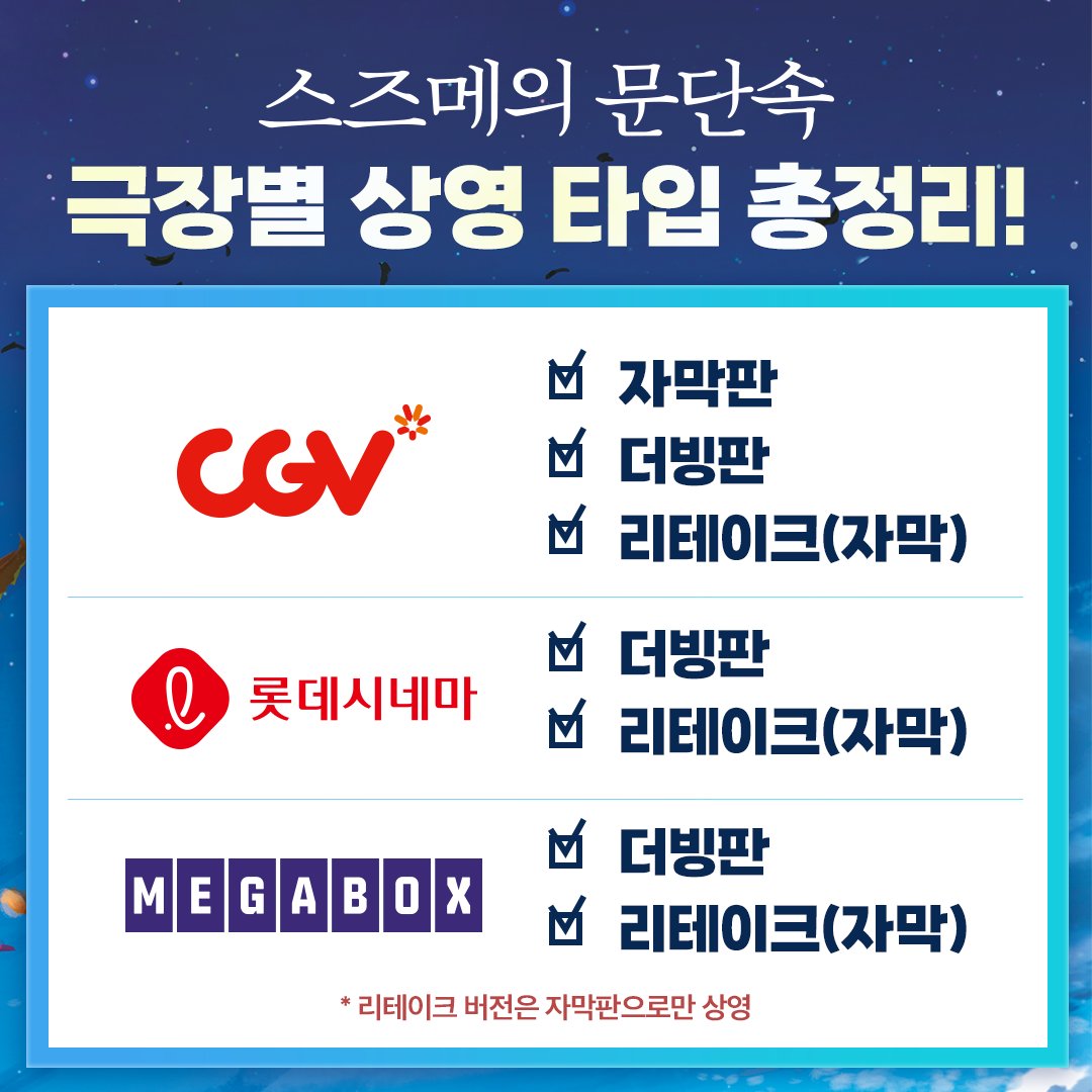 주 미디어캐슬 On Twitter 스즈메의문단속 관람 예정인 분들 모두 주목 극장별 상영 타입 총정리 간드아💨💨