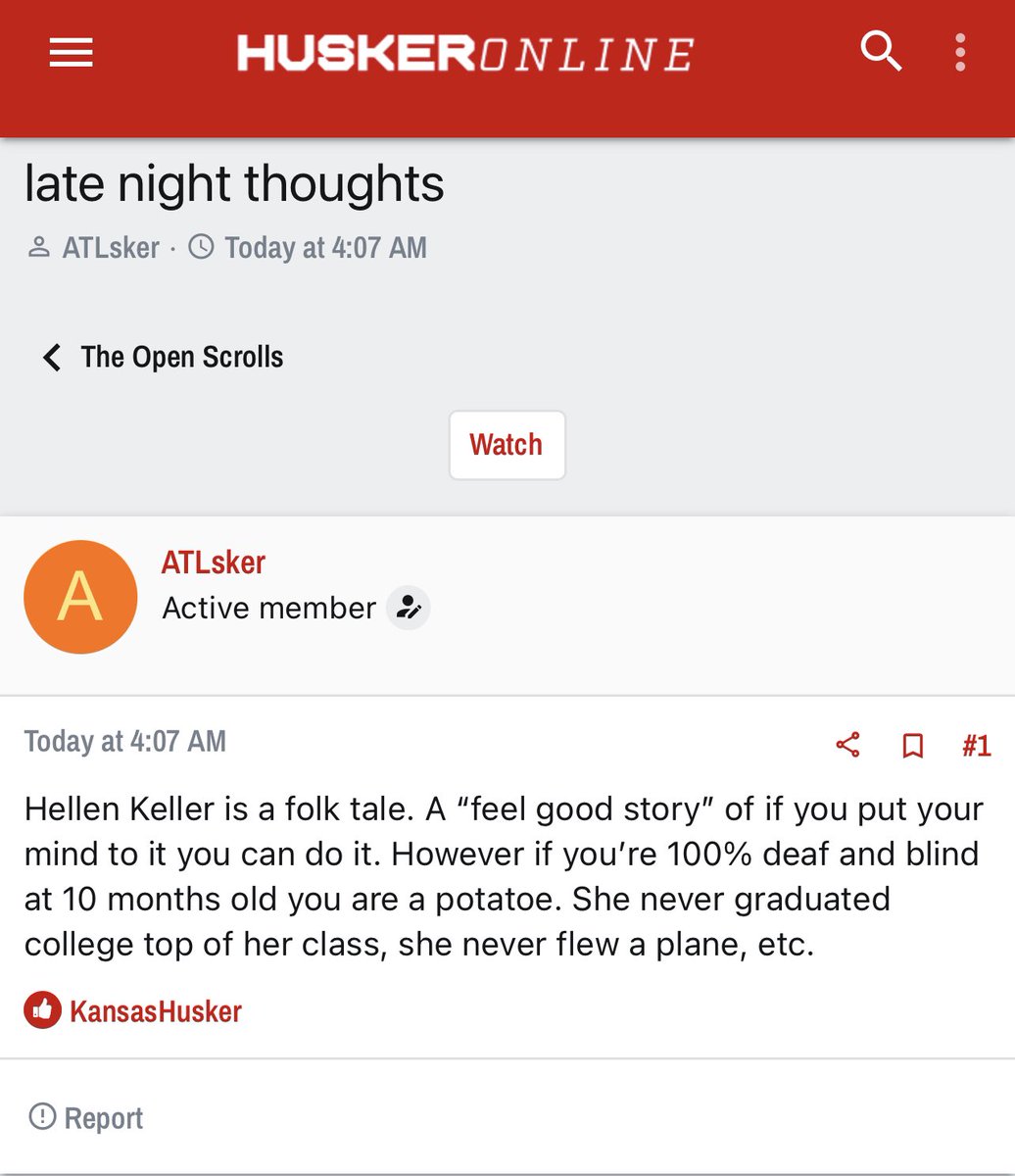 Message Board Geniuses on Twitter: "#Nebraska fans aren't the only ones who think Helen Keller's ...