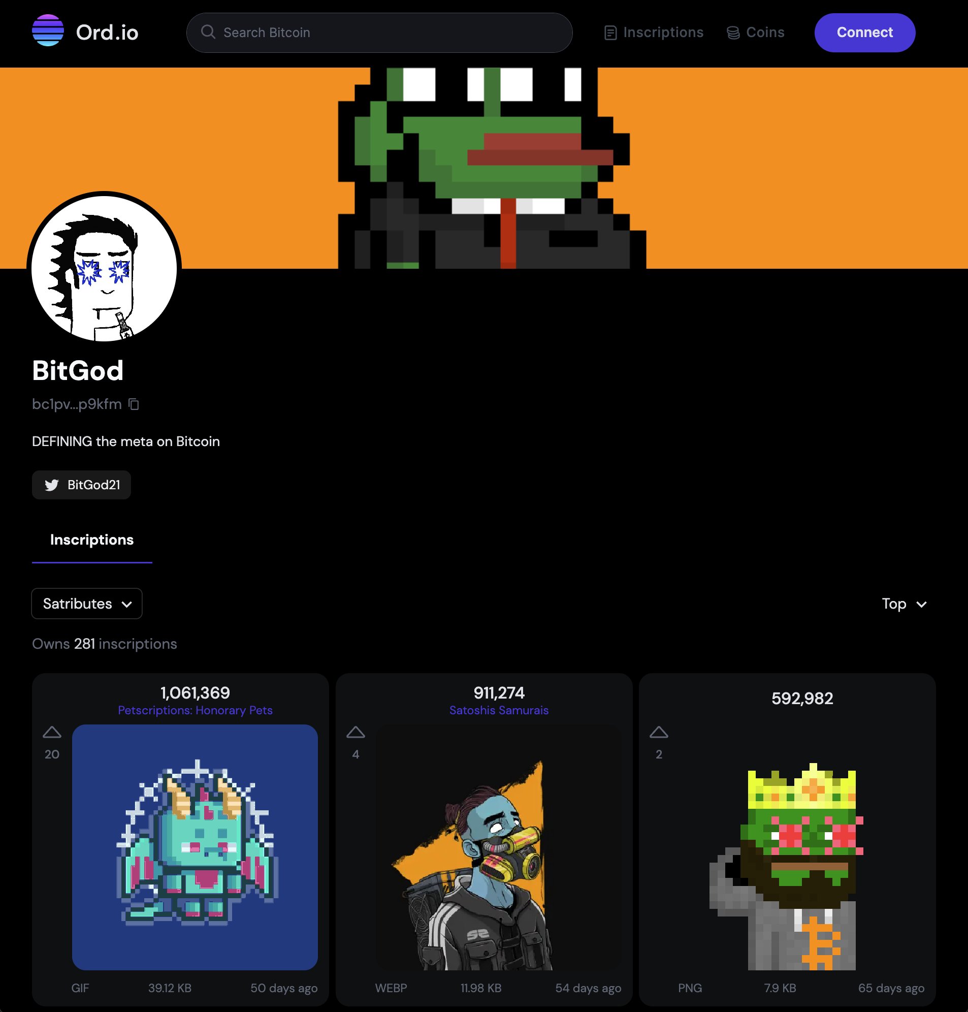 Ord.io on Twitter: "Curious what @BitGod21's ordinal collection looks like? Check out his ...