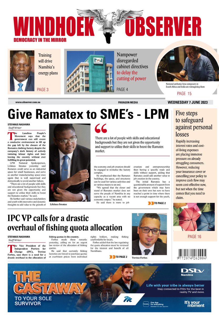 Observer Namibia on Twitter: "Windhoek #Observer Wednesday 7 June 2023 Subscribe to receive the ...