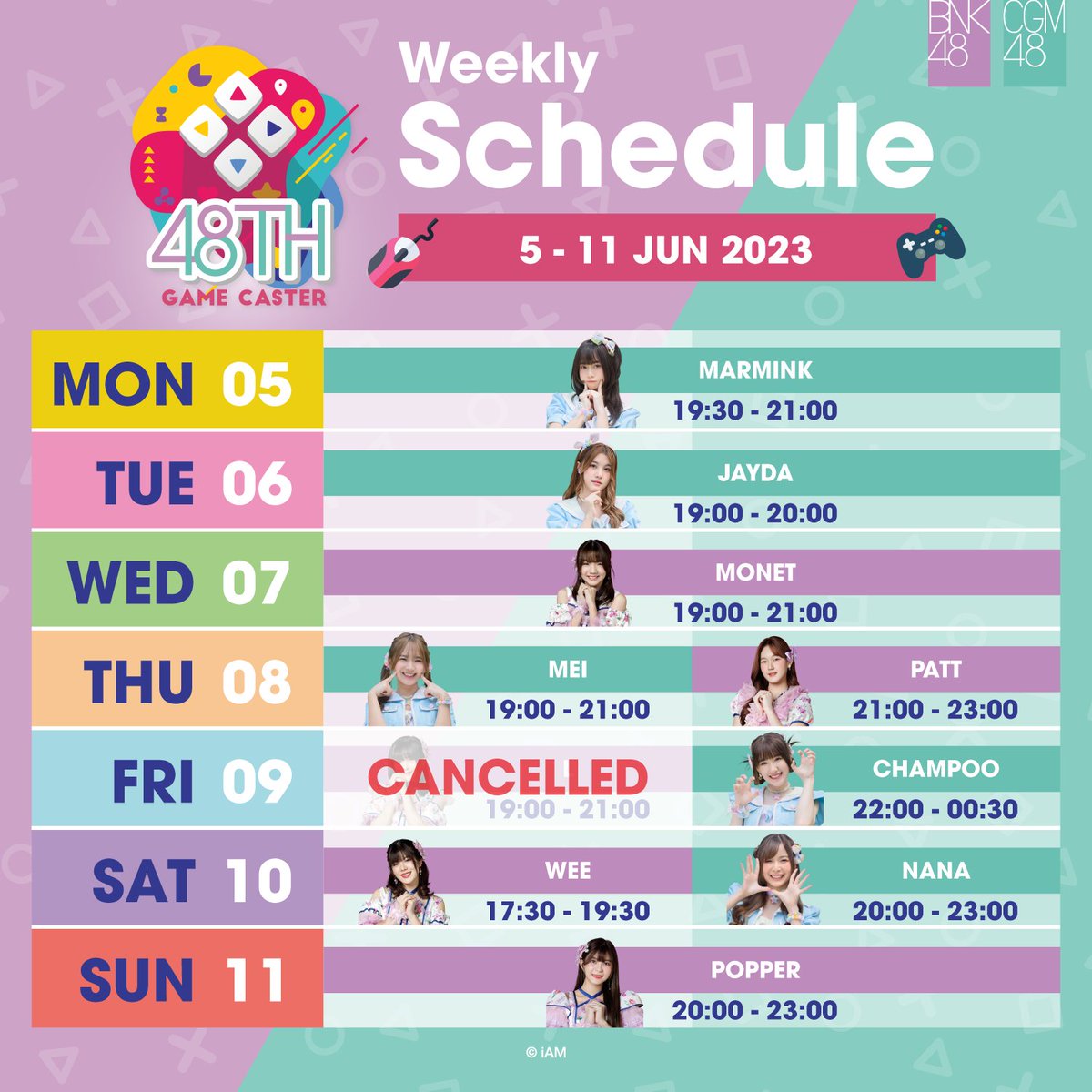 BNK48 on Twitter: "🎮 UPDATE ! Weekly Schedule : 5-11 JUNE 2023👾 พบกับเหล่า Caster ได้ตามเวลา ...