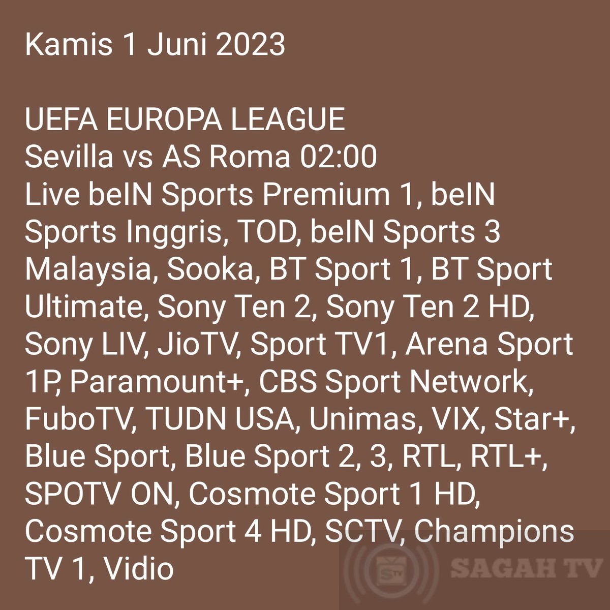 sagahtvlive on Twitter: "RT @sagahtvlive: #Jadwal Siaran Langsung :UEFA Europa League :FIFA U20 ...