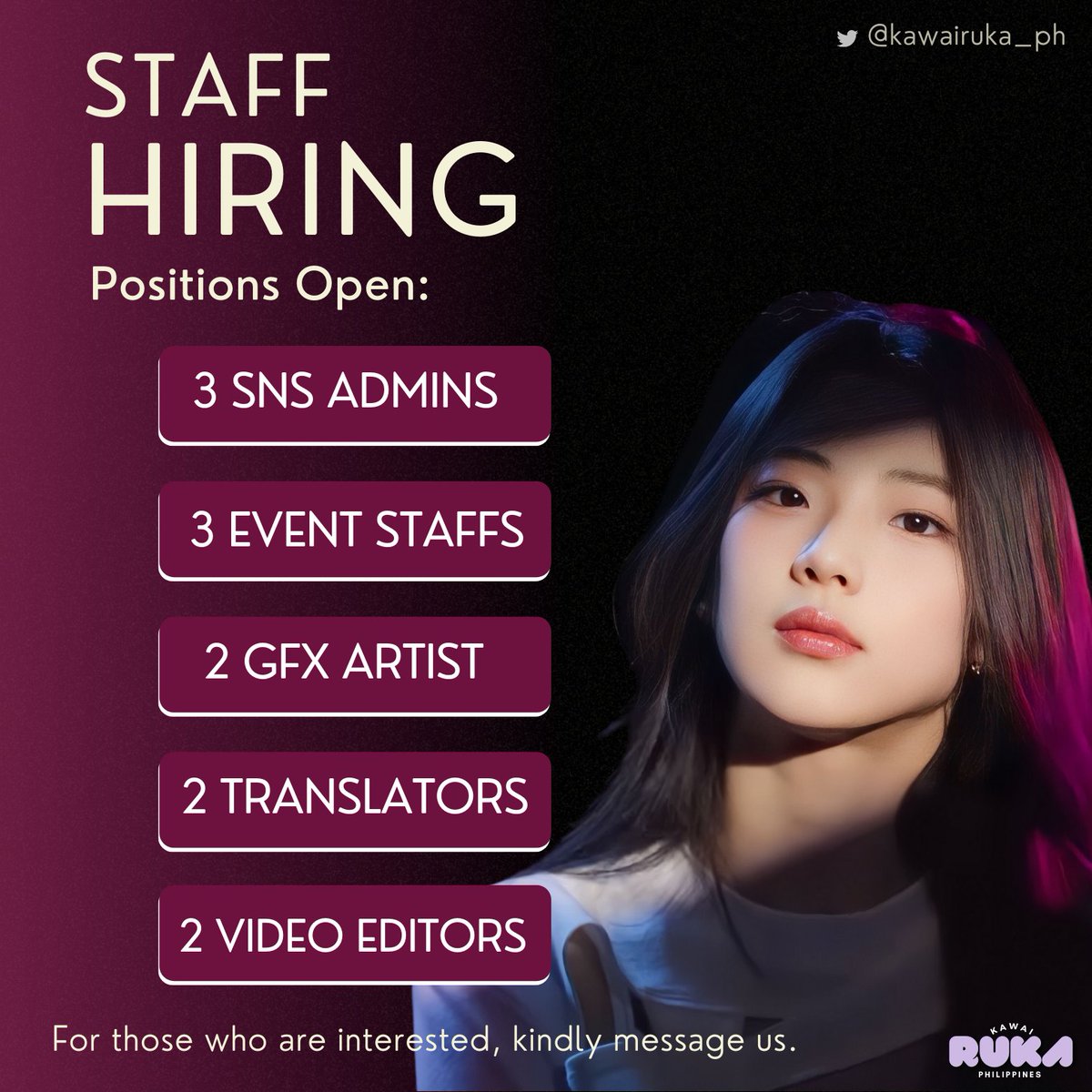 KAWAI RUKA PH on Twitter: "[KAWAI RUKA PH FANBASE STAFF HIRING] Be part of our team! Kawai Ruka ...