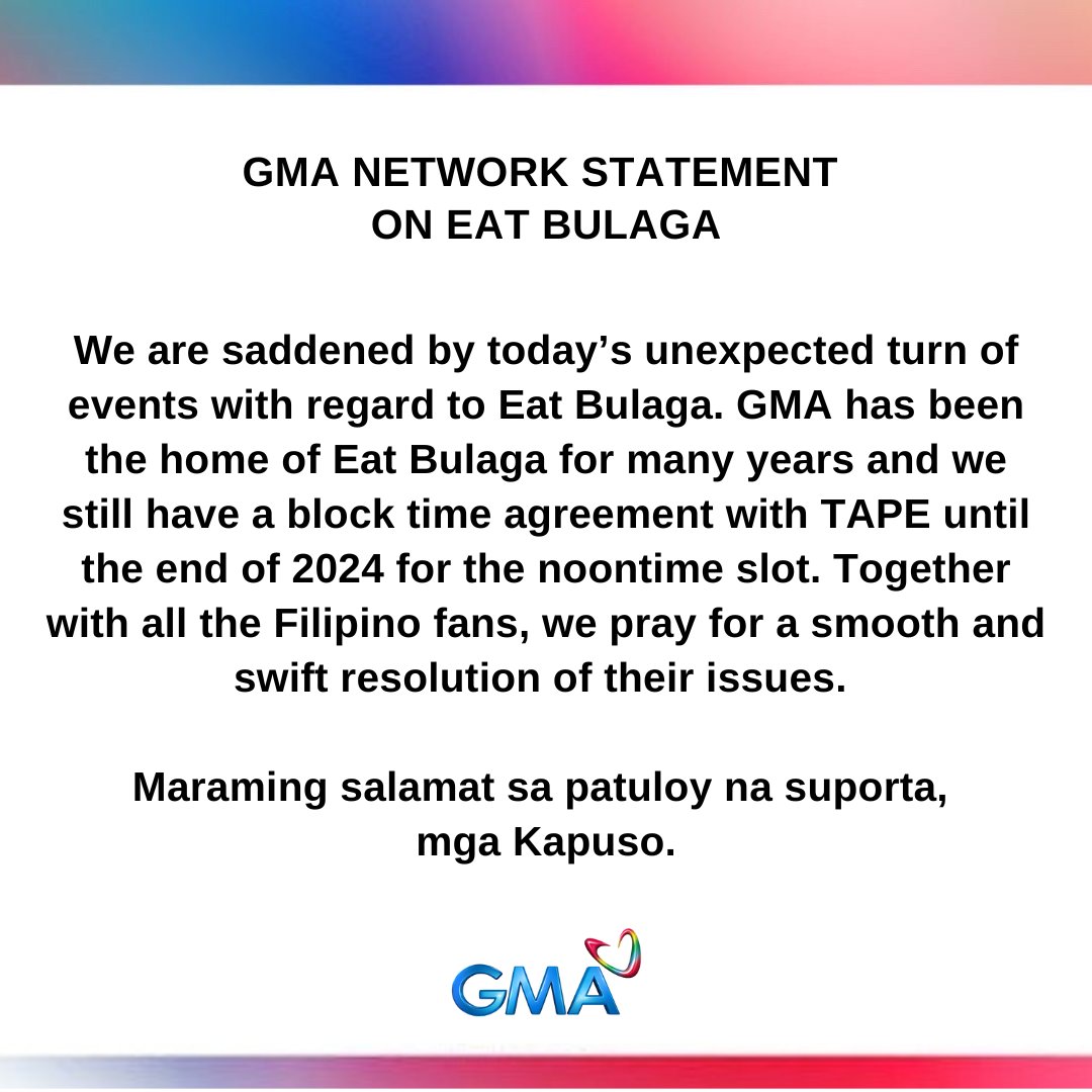 Philstar.com on Twitter: "JUST IN: GMA Network issues official statement on its noontime show ...
