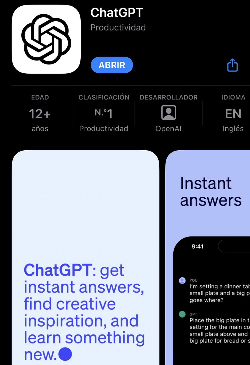 Miguel Ángel Durán on Twitter: "¡Ya disponible en España la app oficial de ChatGPT para iPhone!"