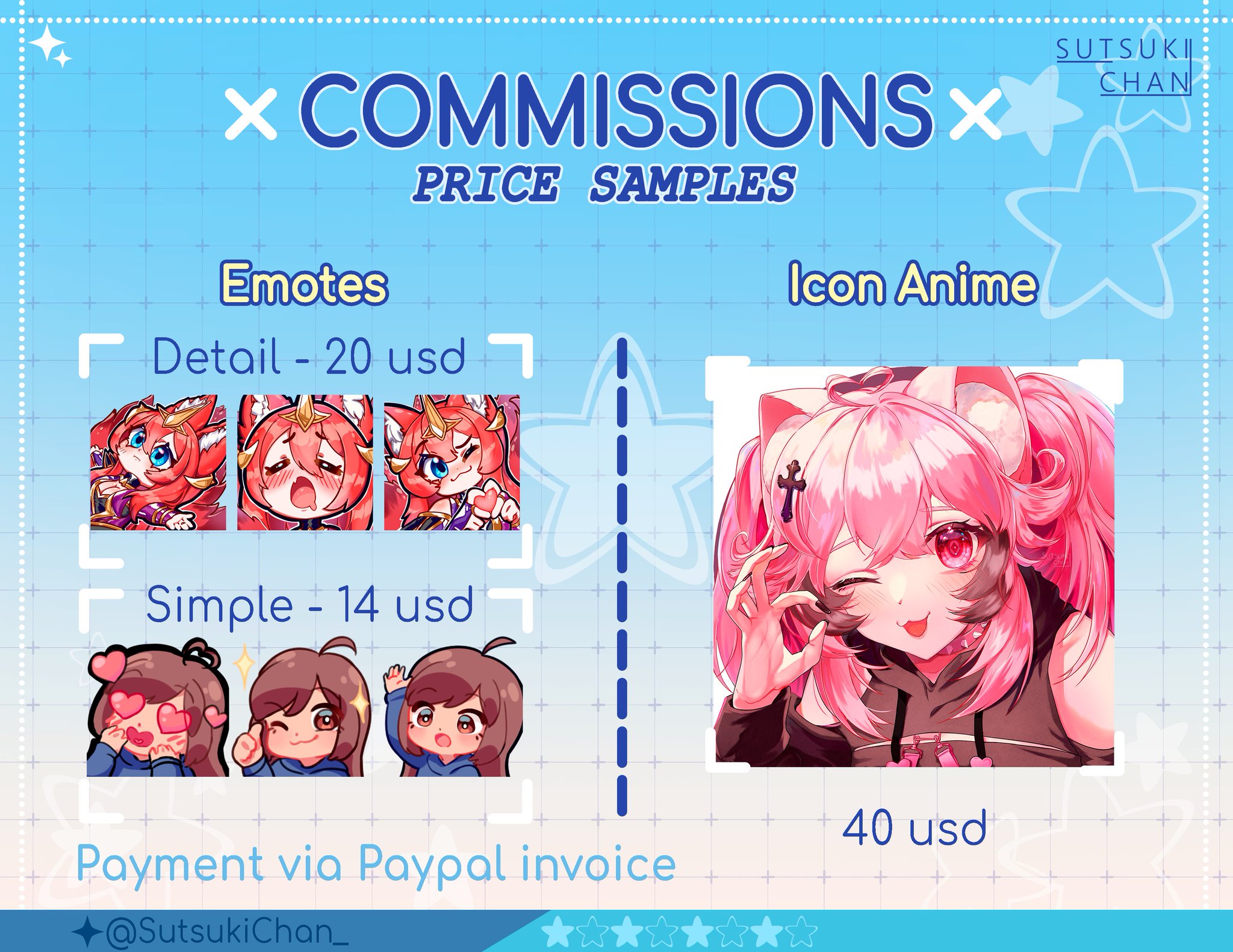 Sutsuki🌙 Work In commissions on Twitter: " .*⋮COMMISSIONS CARD SAMPLE⋮*. Payment via Paypal ...