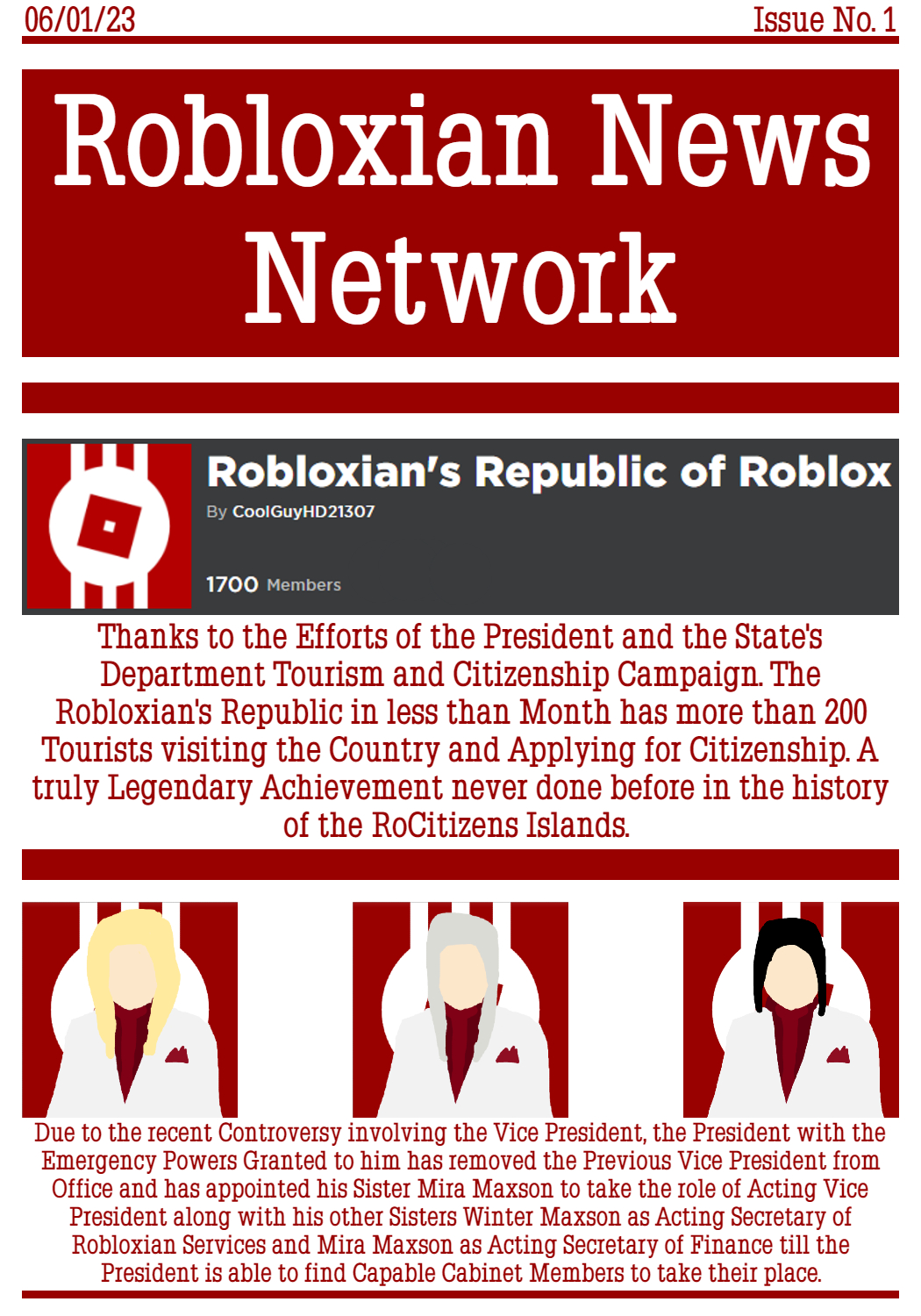 The Robloxian Republic of Roblox's Official on Twitter: "Robloxian News Network Official News ...