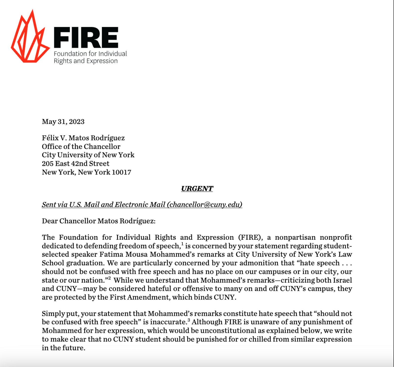 FIRE on Twitter: "BREAKING: FIRE wrote @CUNY today explaining that speech does not lose its ...