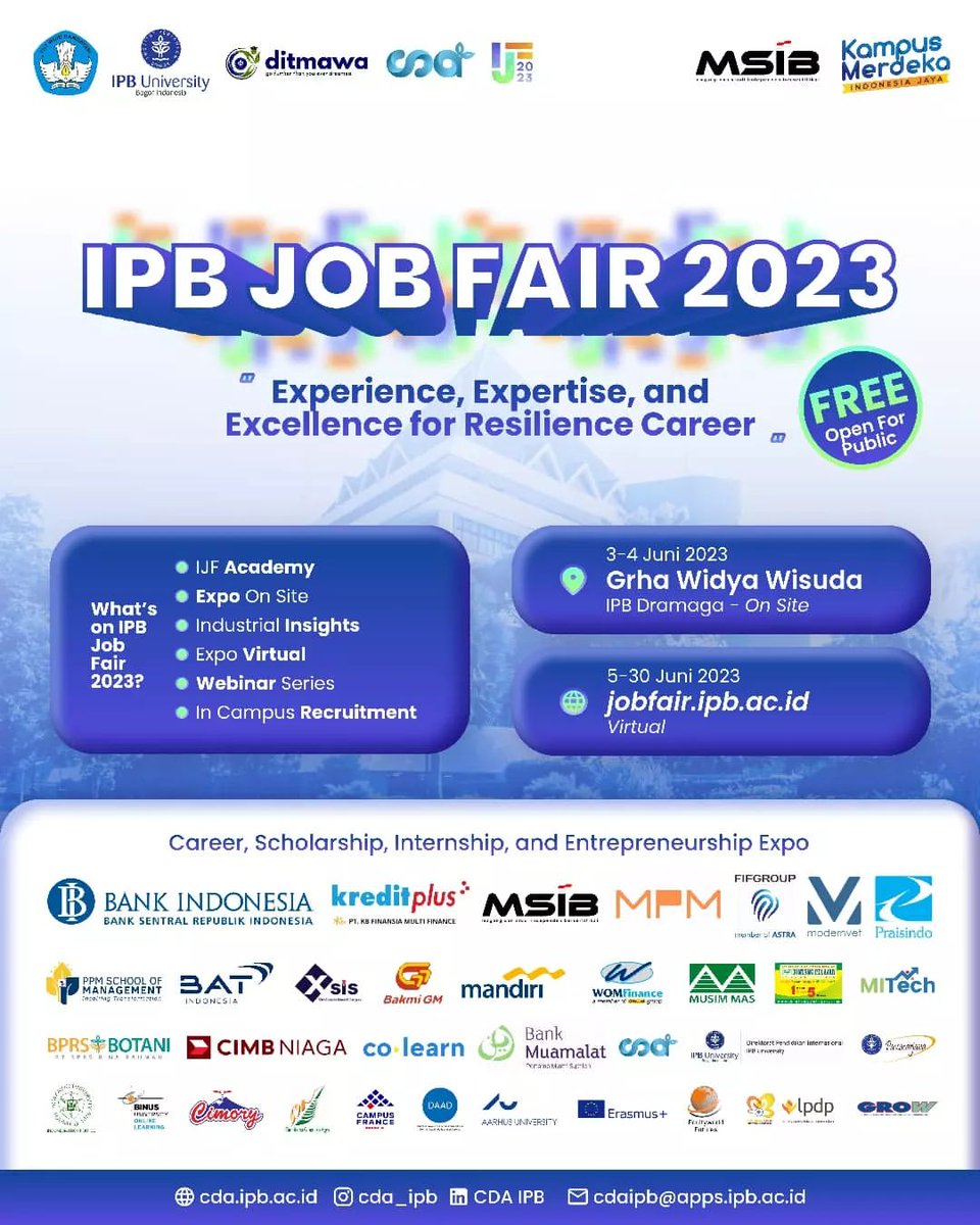 Info Jadwal Event on Twitter: "IPB JOB FAIR 2023 ---- Tanggal: 3-4 Juni 2023 Tempat: Graha Widya ...
