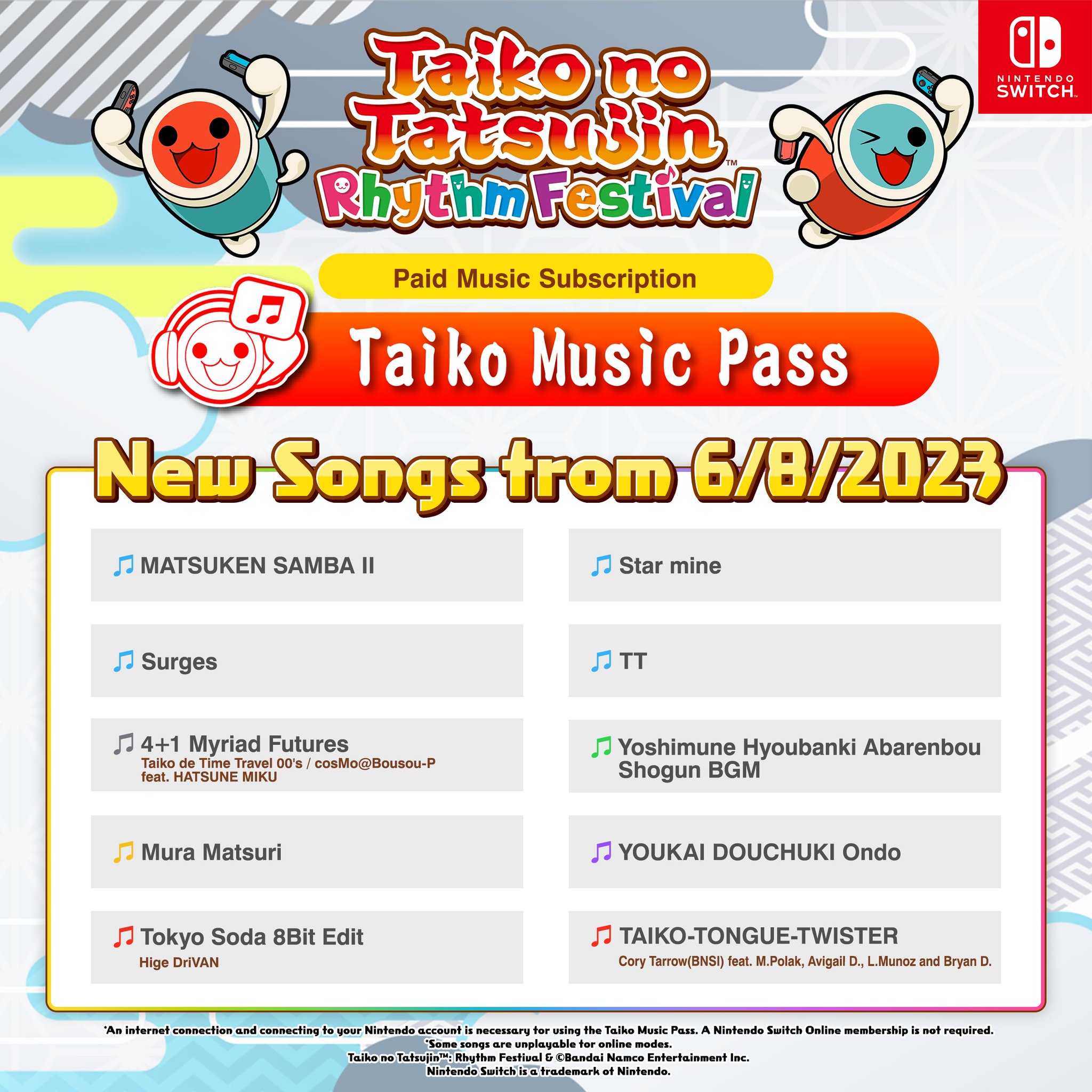 Bandai Namco Entertainment Asia on Twitter: "／ 📢New Taiko Music Pass Songs and a new Retro Songs ...