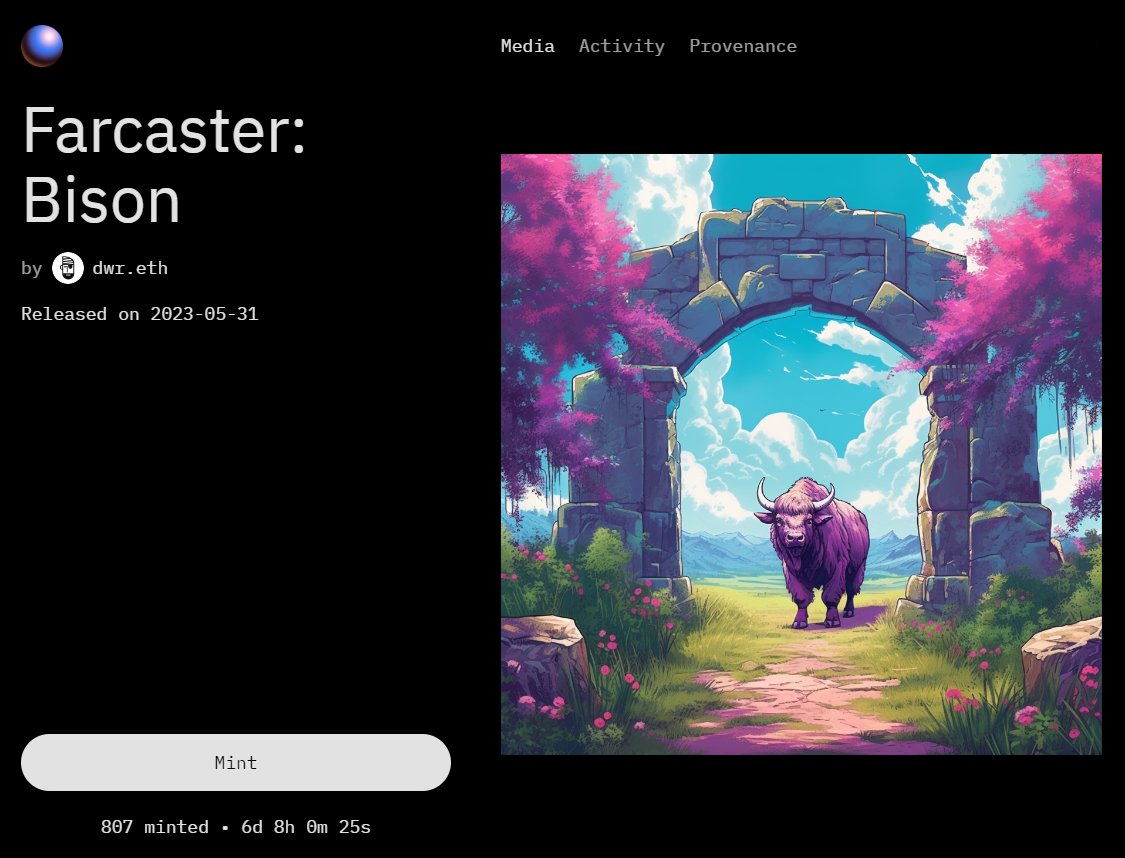 CryptoDuck 🔴 on Twitter: "Free Mint: Farcaster - Bison 👉 https://zora.co/collect ...