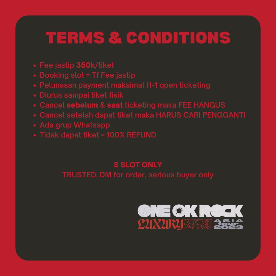 mamtahu ft. @zenyjastip oor txt wtf tbz on Twitter: "Open Jastip Tiket One Ok Rock Luxury ...