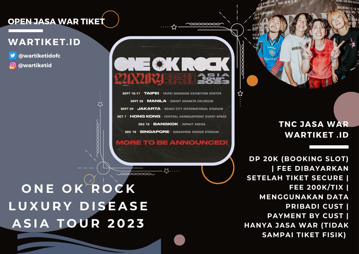 📌JASTIP TXT, D&E, TBZ, LJS, OOR on Twitter: "OPEN JASTIP WAR TIKET ONE OK ROCK LUCKY DISEASE IN ...