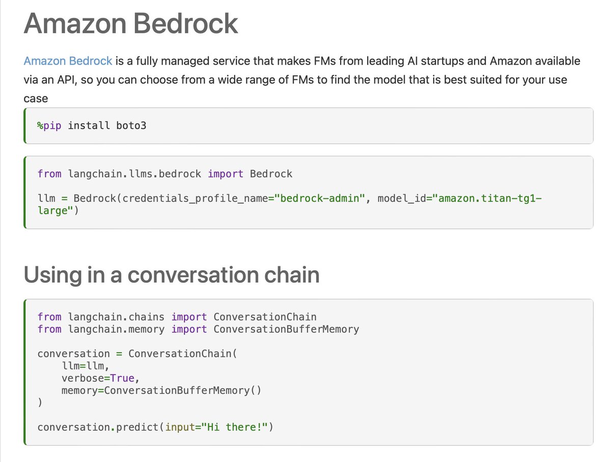langchain on Twitter: "⛰️ @amazon Bedrock Models ⛰️ 🦜🔗 now has LLM and embedding model wrappers ...