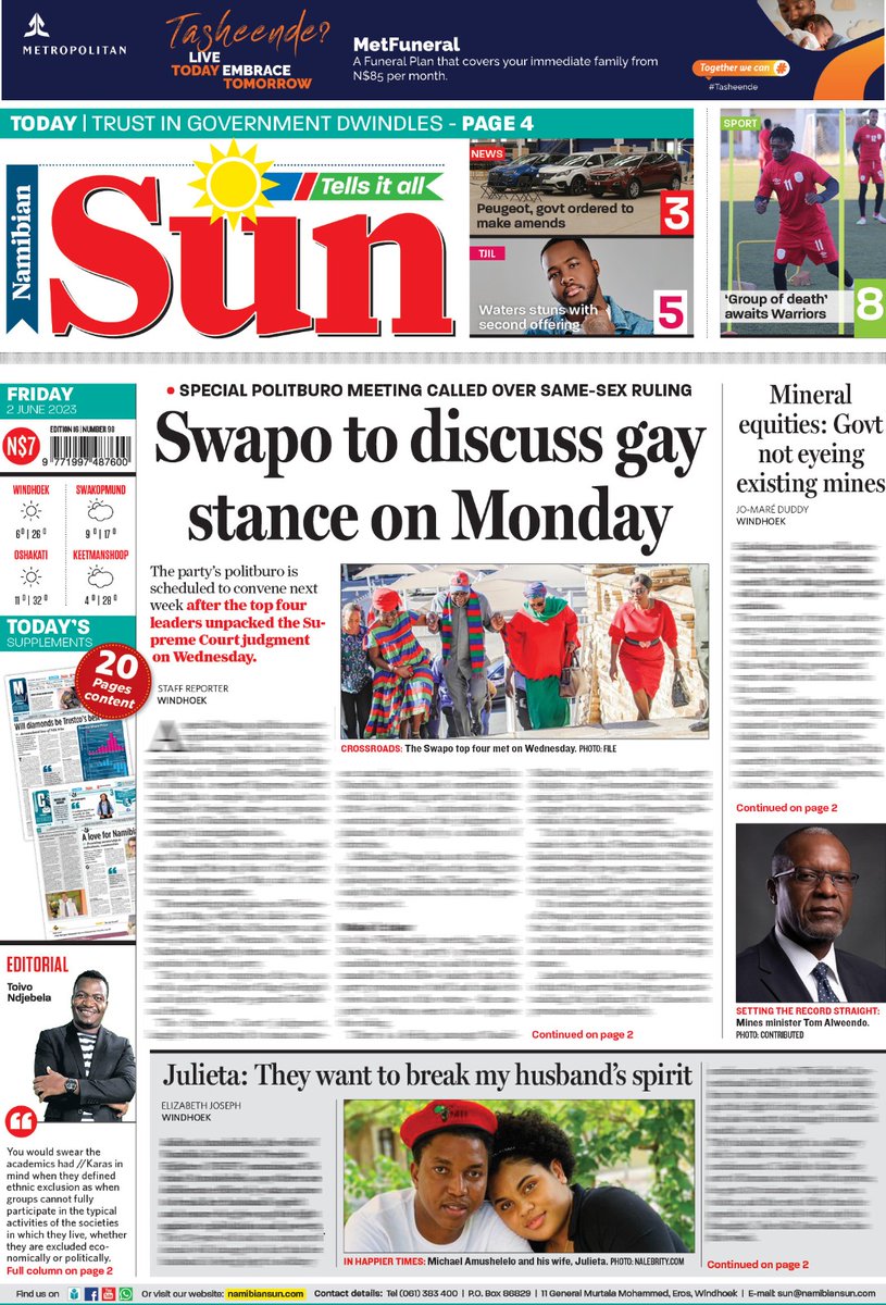 Namibian Sun On Twitter Yourfrontpage