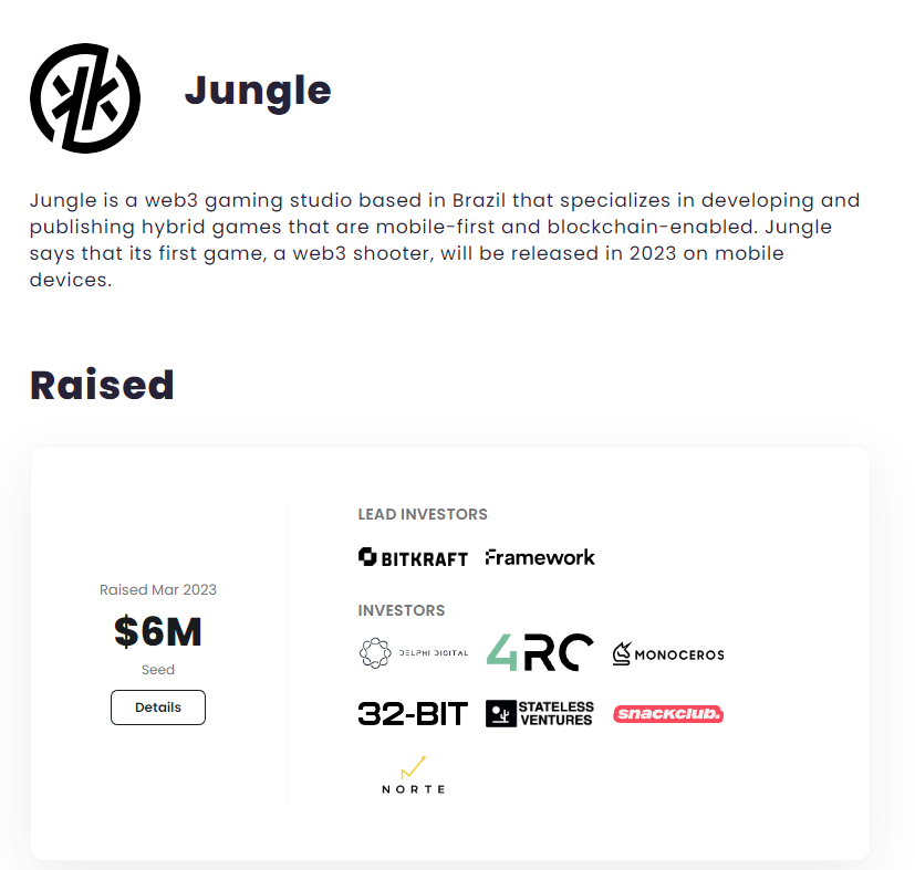 sanyi.eth / 🦇🔊 on Twitter: "真最后一条推文了。 之前融了600W的那个巴西游戏工作室 @jungle_xyz ，过段时间要开创世NFT MINT了。 可以提前关注 ...