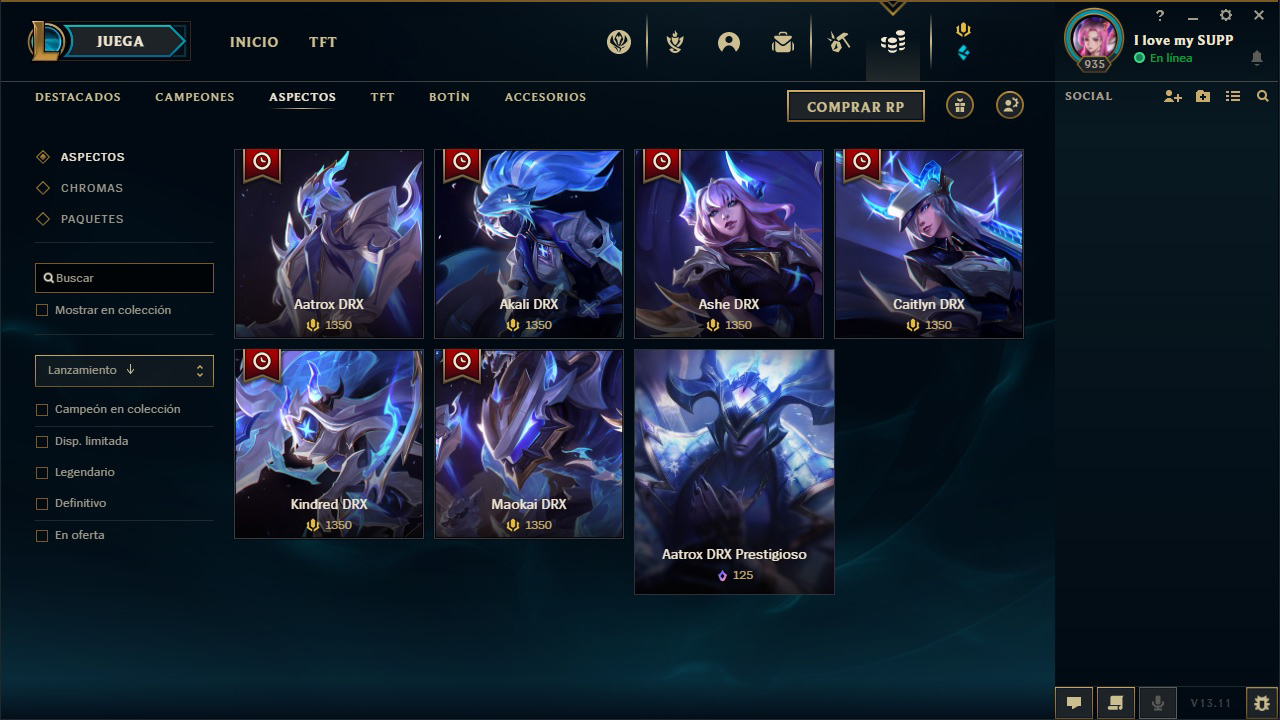 I love my SUPP on Twitter: "Los aspectos de los campeones de Worlds 2022, DRX, ya se encuentran ...