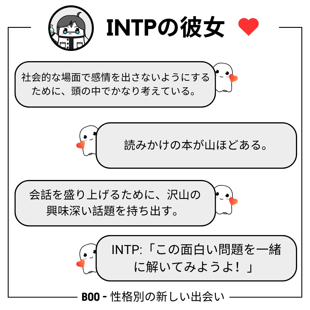 Boo Japan on Twitter: "【 16パーソナリティタイプ別 彼女編 】 💗 ENTJ / INTJ / INTP / ISTJ 💗"