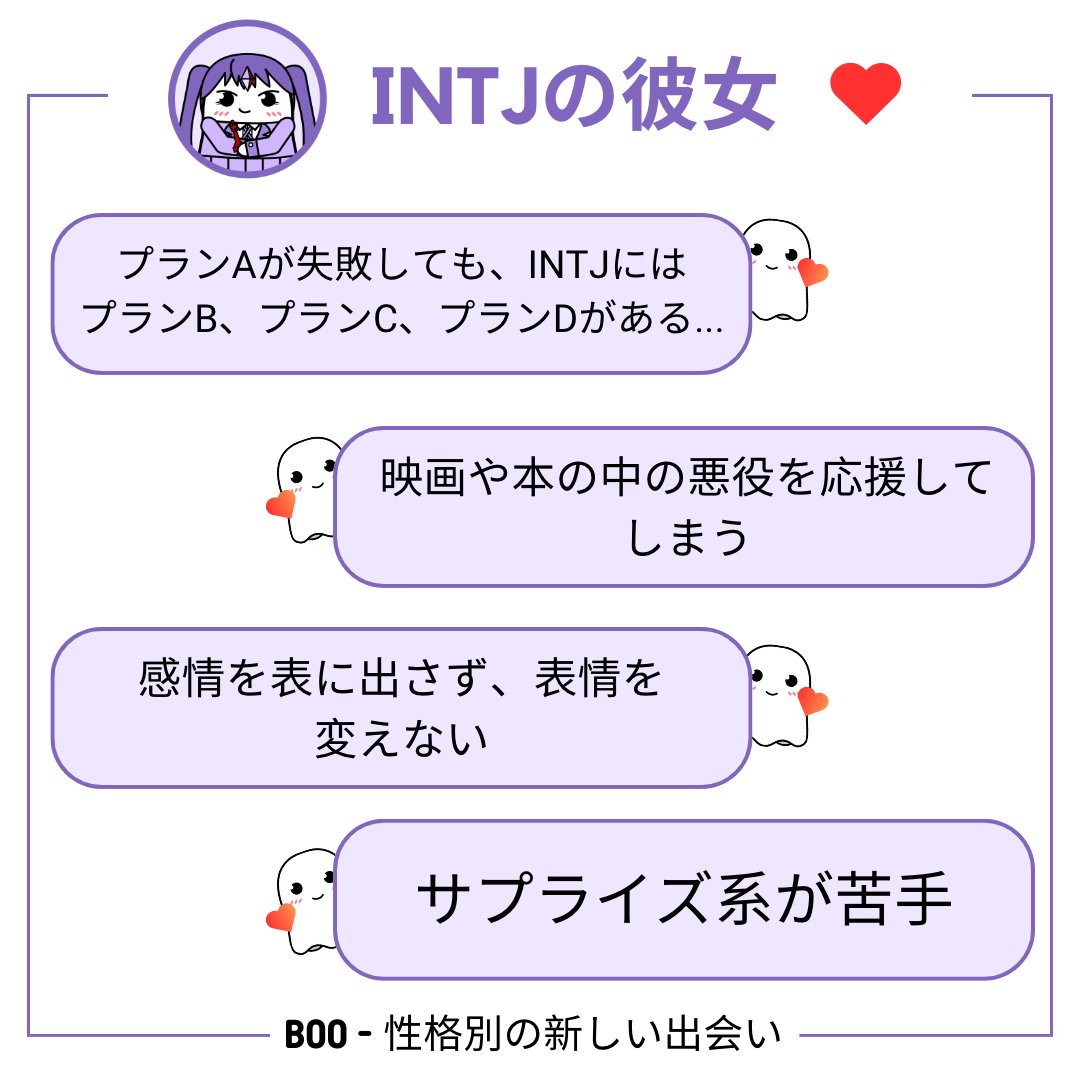 Boo Japan on Twitter: "【 16パーソナリティタイプ別 彼女編 】 💗 ENTJ / INTJ / INTP / ISTJ 💗"