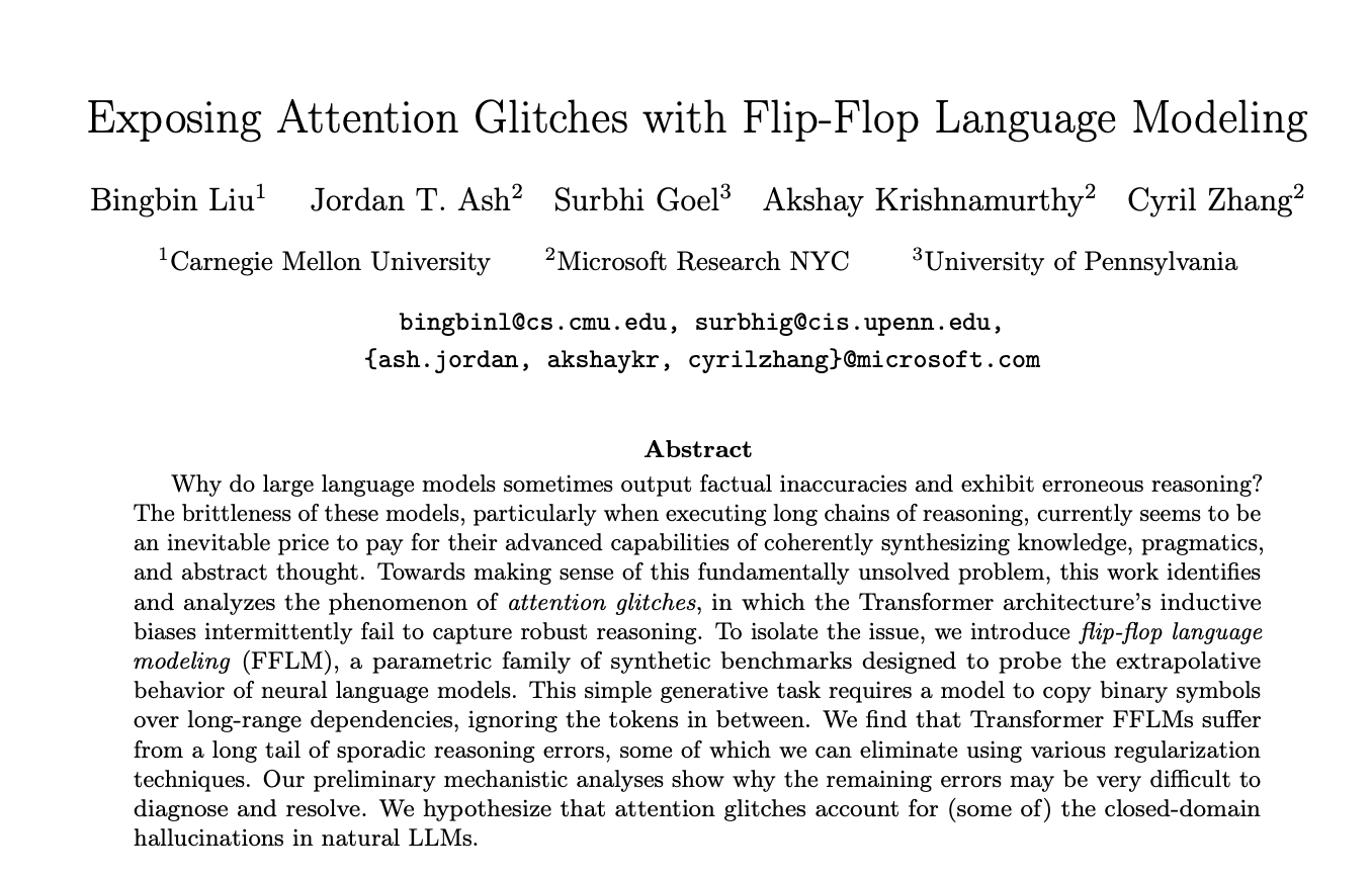 AK on Twitter: "Exposing Attention Glitches with Flip-Flop Language Modeling abs: https://t.co ...