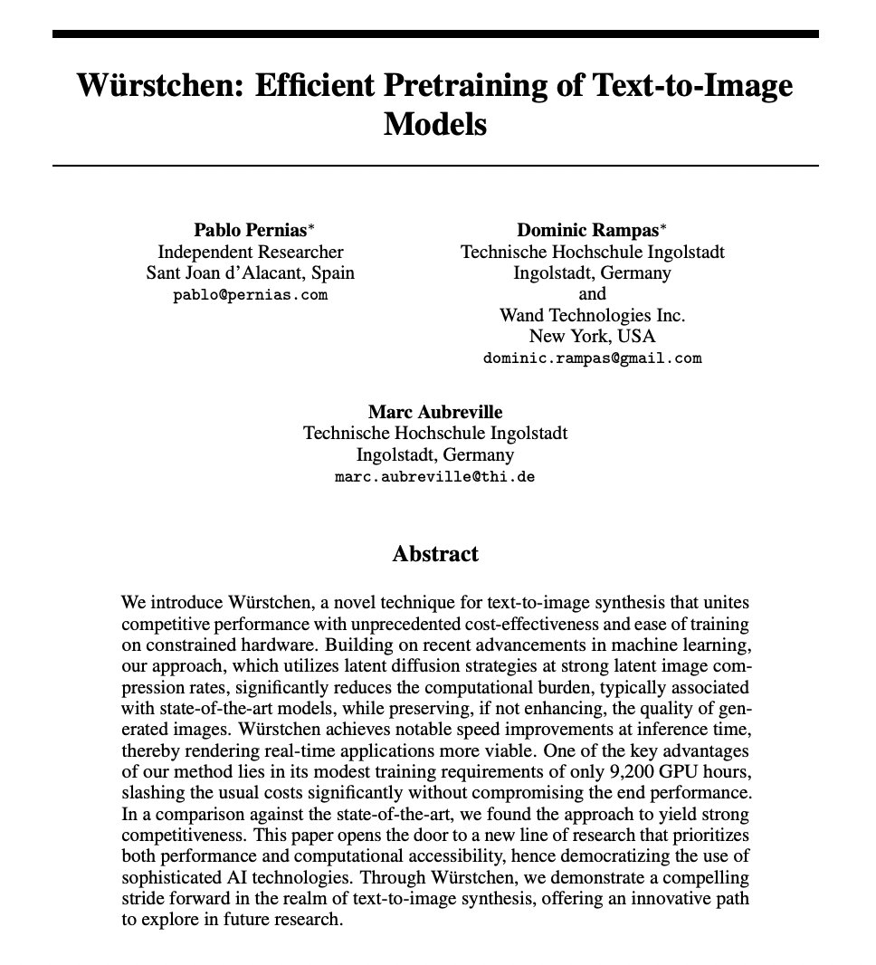 AK on Twitter: "Wuerstchen: Efficient Pretraining of Text-to-Image Models paper page: https://t ...