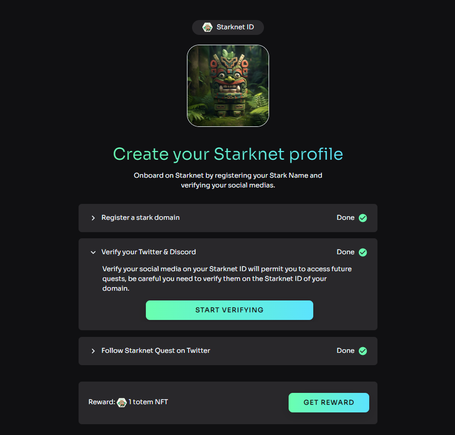 CryptoDuck 🔴 on Twitter: "Totem NFT by @starknet_quest x @Starknet_id 1⃣ มี Stark Domain ถ้ายัง ...