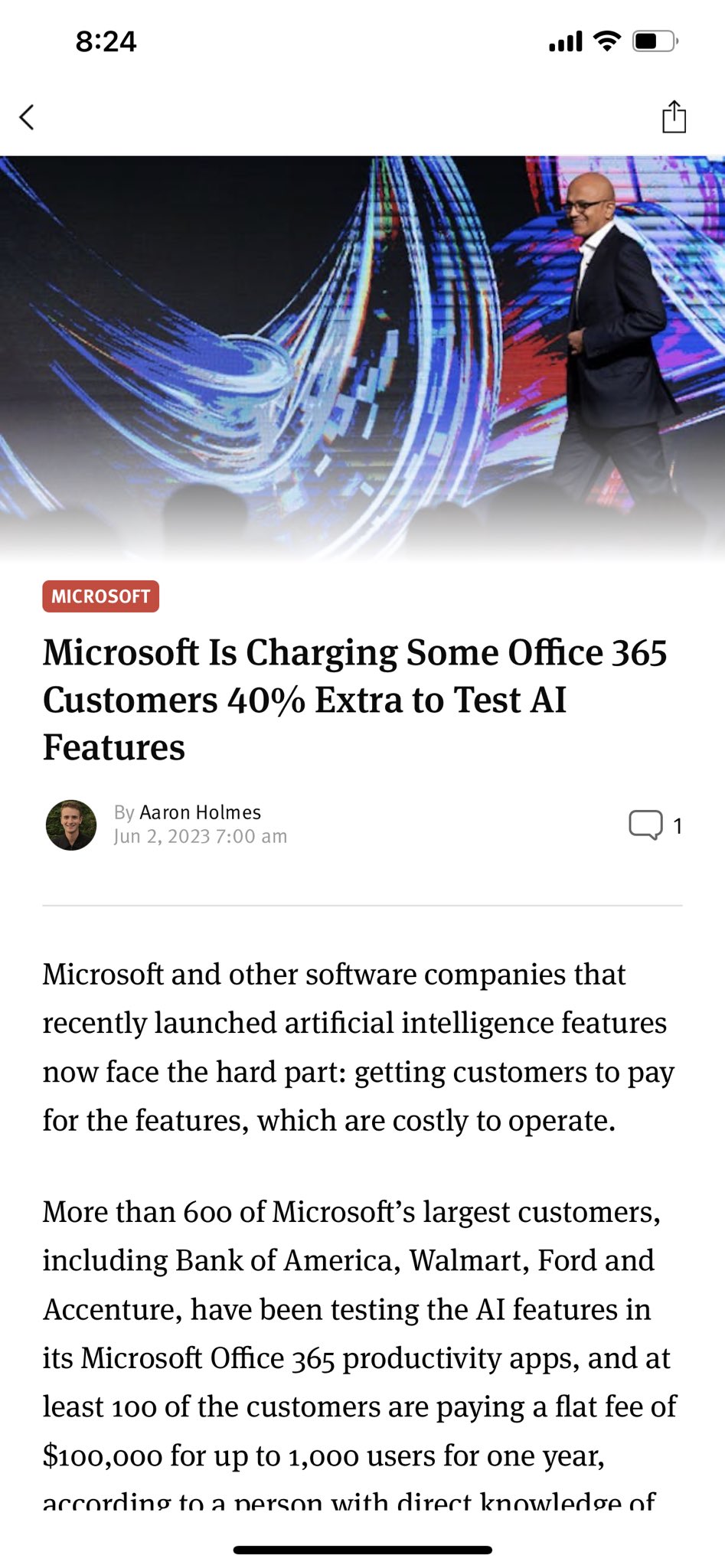 Amir Efrati on Twitter: "New: Some major Microsoft customers are paying ~40%~ extra for ...