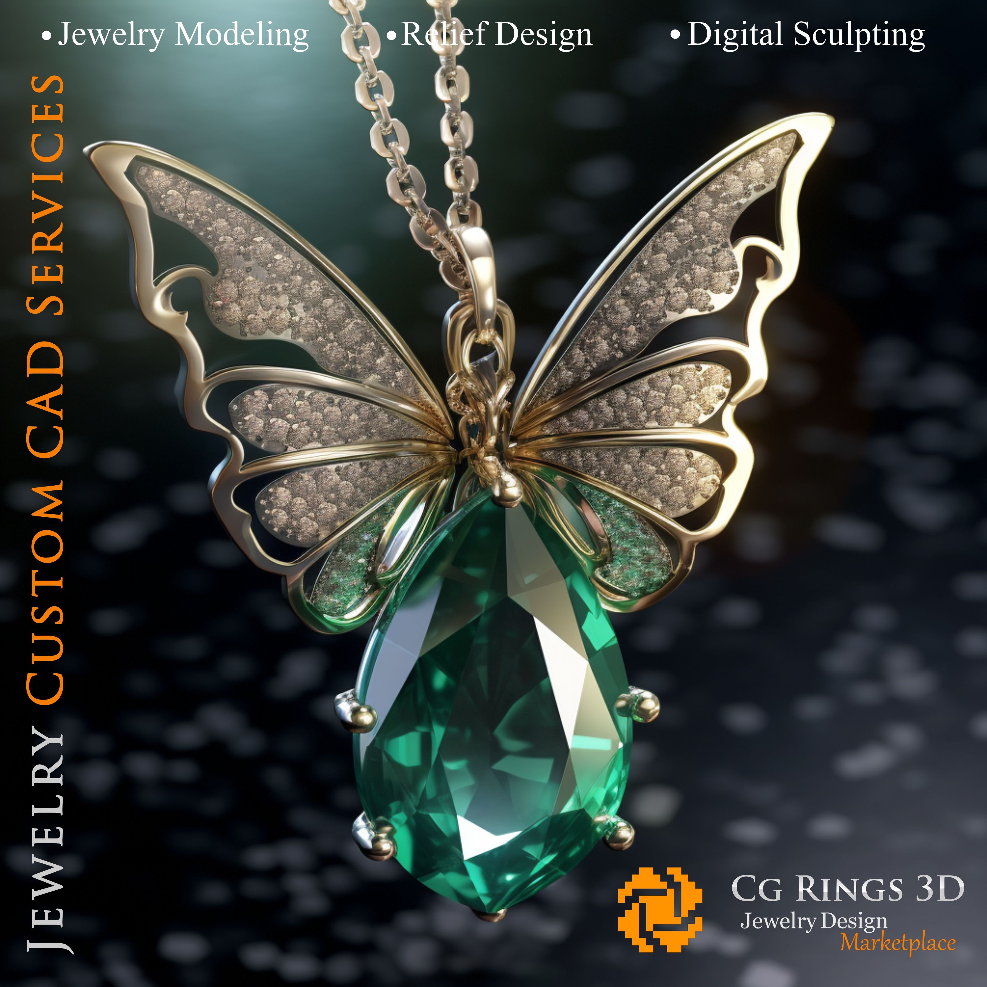 CG RINGS 3D on Twitter: "Pendant with Amber and Diamonds - 3D CAD Jewelry.3D CAD jewellery (3dm ...