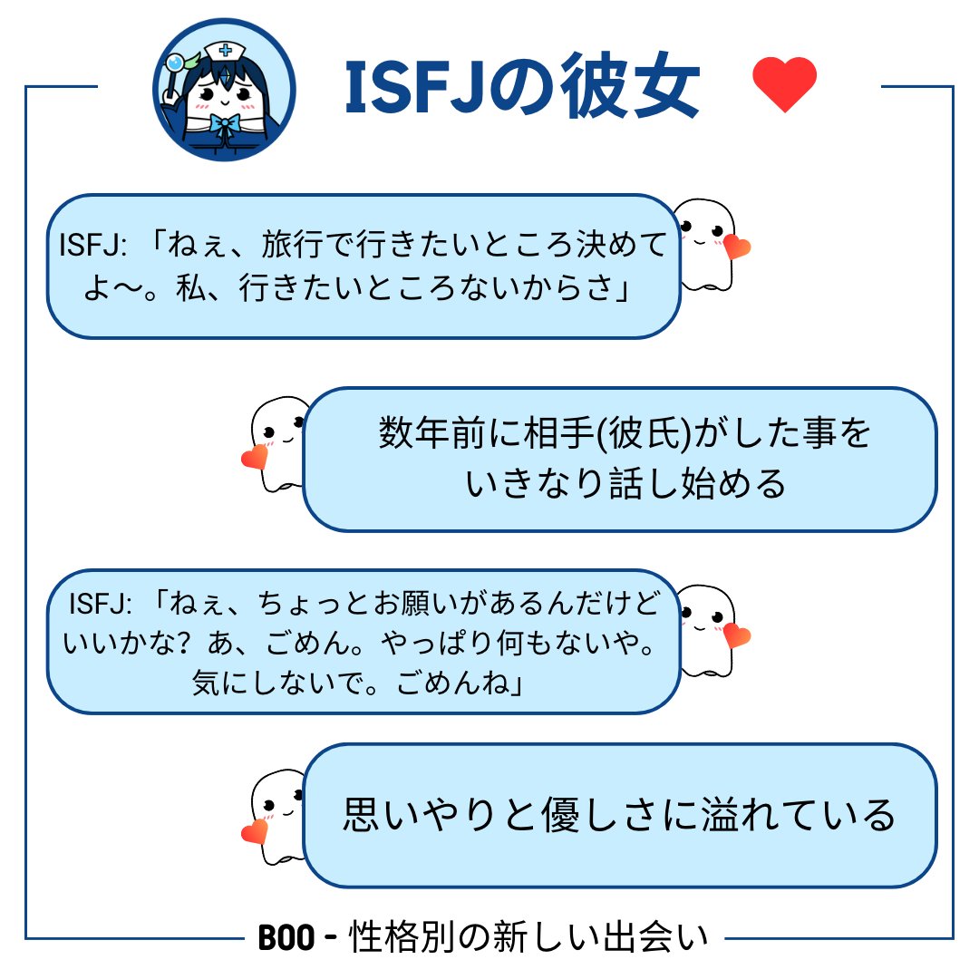 Boo Japan on Twitter: "【 16パーソナリティタイプ別 彼女編 】 💗 ESTP / ISTP / ISFJ / ISFP💗"