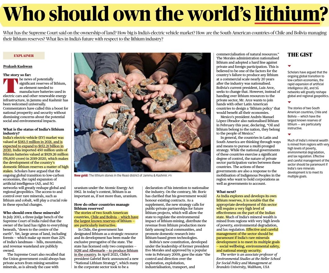 Upsc Civil Services Exam on Twitter: "Who Should Own The World’s Lithium? Source: The Hindu ...