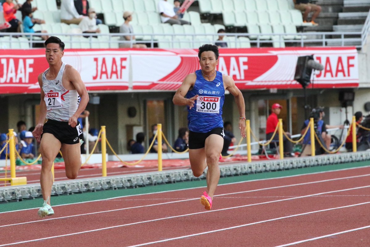 日本陸上競技連盟 on Twitter: "【#日本選手権】 📸男子100m予選5組 1着 #勝瀬健大（大阪陸協）10秒34 Q 2着 #稲毛碧（早稲田大）10秒47 Q 3着 #上山紘輝 ...