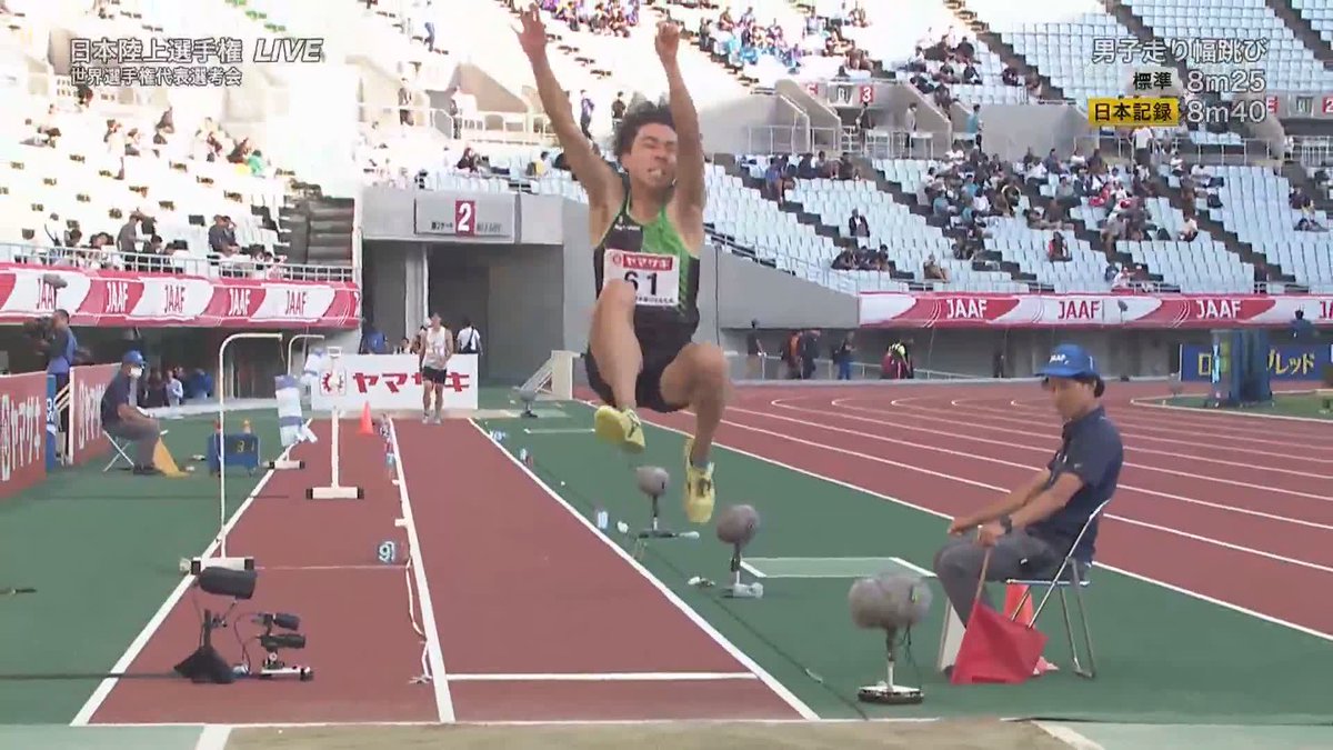 Nhkスポーツ On Twitter 【速報!】日本陸上🏃♂️🏃♀️ 男子走り幅跳び 山浦渓斗 選手が 4回目 7m76のジャンプ! 橋岡優輝 選手を抜いてトップに💪 📺総合と