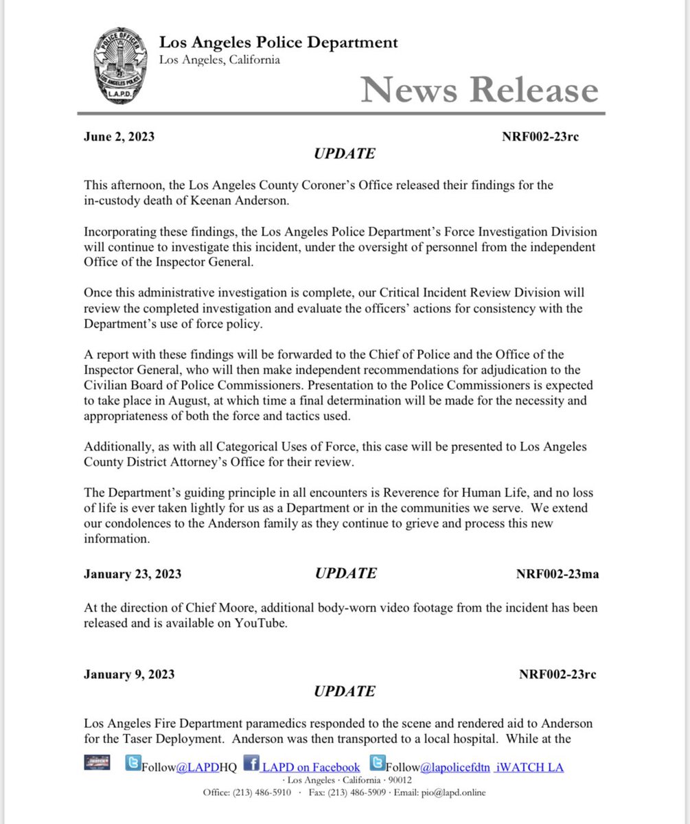 LAPD PIO on Twitter: "LAPD News: Update to News Release"