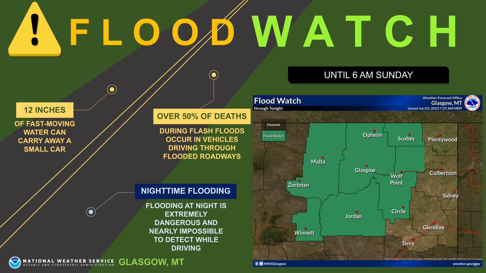 NWS Glasgow on Twitter: "Flash Flood Warning continues for Hinsdale MT, Beaverton MT and Tampico ...