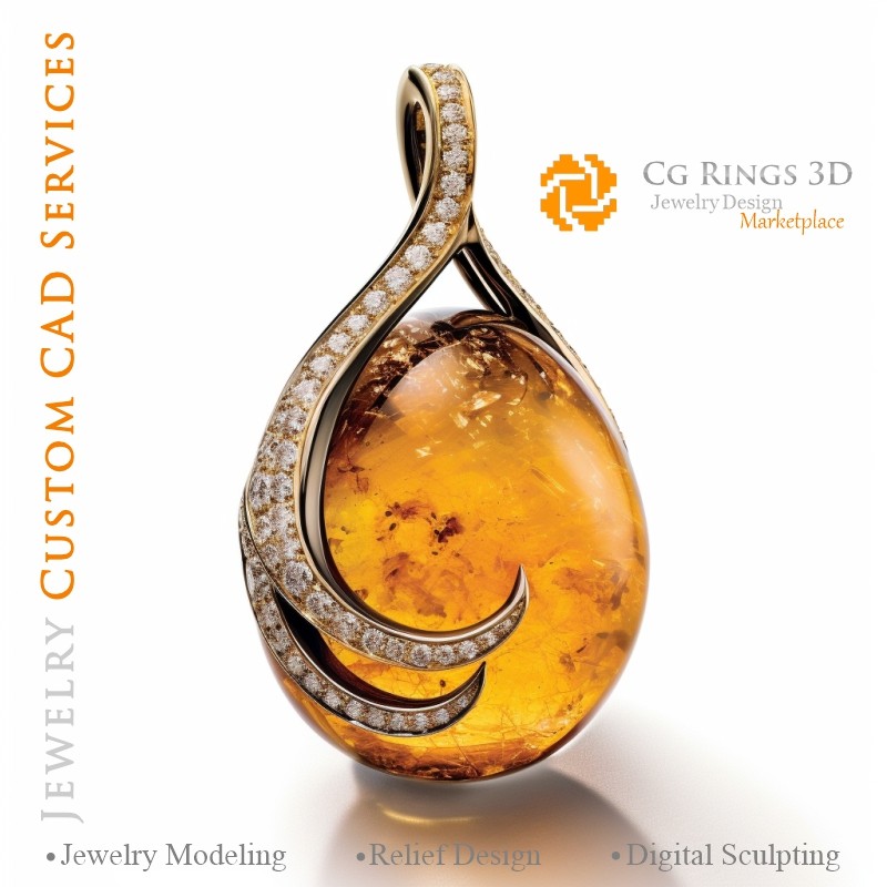 CG RINGS 3D on Twitter: "Pendant with Amber and Diamonds - 3D CAD Jewelry.3D CAD jewellery (3dm ...