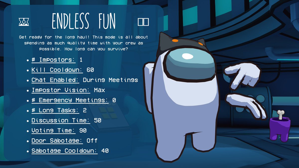 Among Us VR on Twitter: "🔧 CUSTOM LOBBY SETTINGS SATURDAY 🔧 ⌛⌛ Endless Fun ⏳⏳ Get ready for the ...