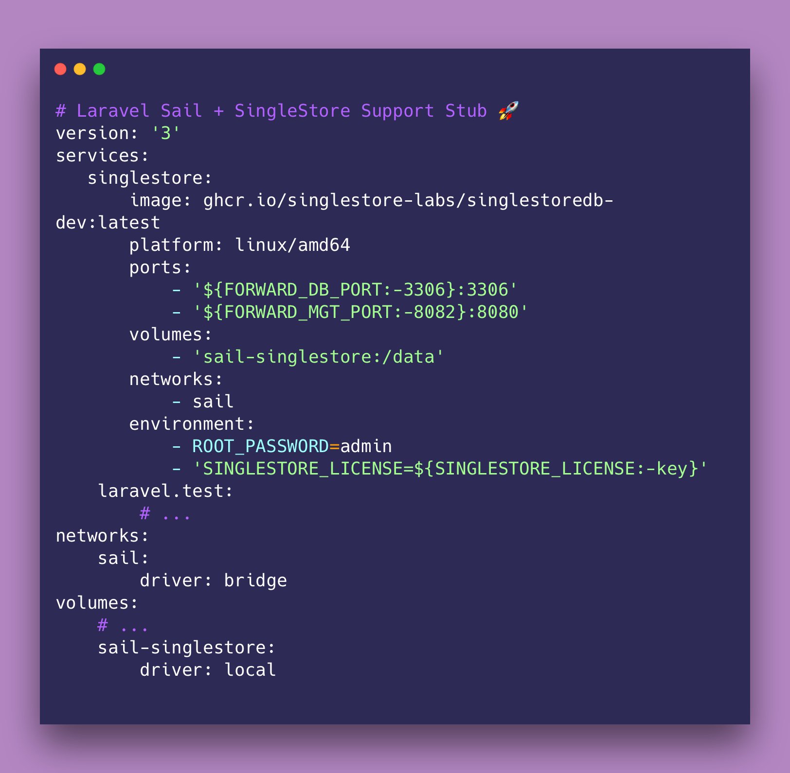 mi.ke.dev on Twitter: "Hey! Let's add #SingleStore to @Laravel #Sail https://t.co/IbbWKqdVBg ...