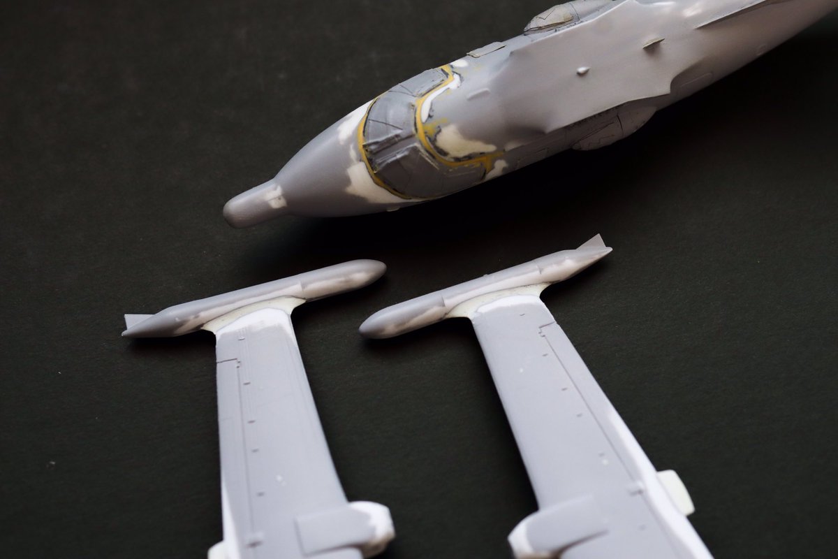 だまめ@ひまわり会🌻 on Twitter: "1/72 MU-2 進捗 キャノピー周辺を滑らかになるように修正&チップタンクと翼の接続部の形状修正"