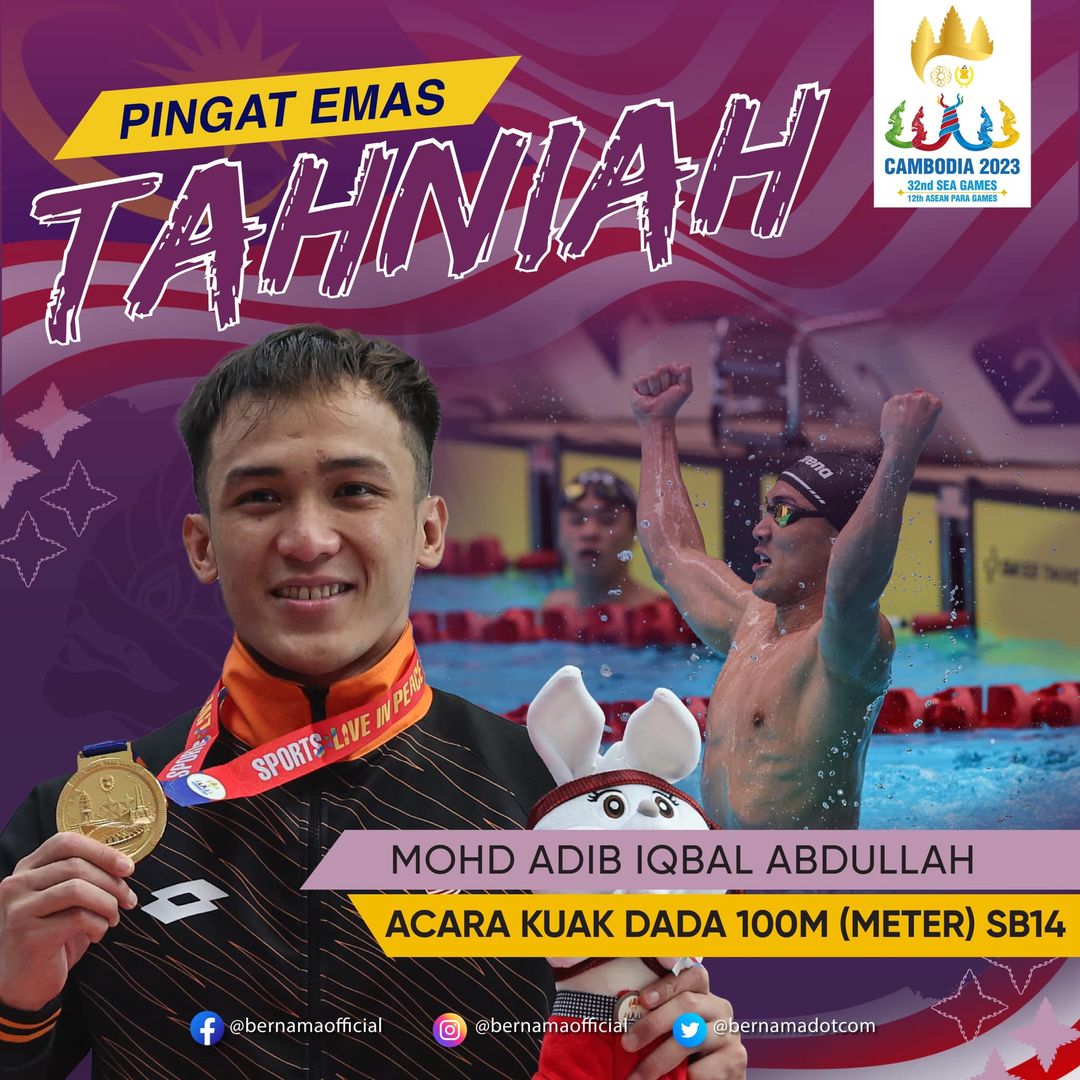 BERNAMA on Twitter: "Tahniah! 🥇 #APG2023: Perenang para Mohd Adib Iqbal Abdullah rangkul emas ...
