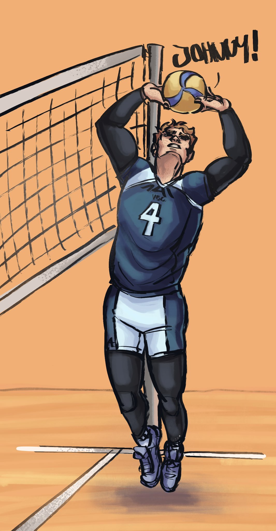 Cartoon Volleyball Player Blocking