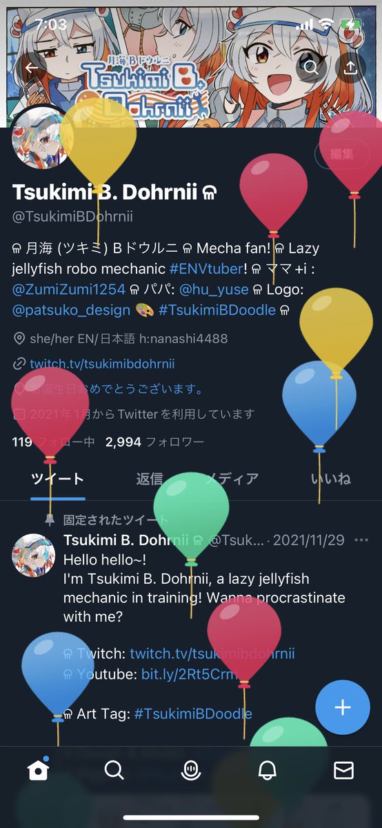 Tsukimi B. Dohrnii ଳ on Twitter: "Good dohrniing! Balloons! Birth! Sugoi!"