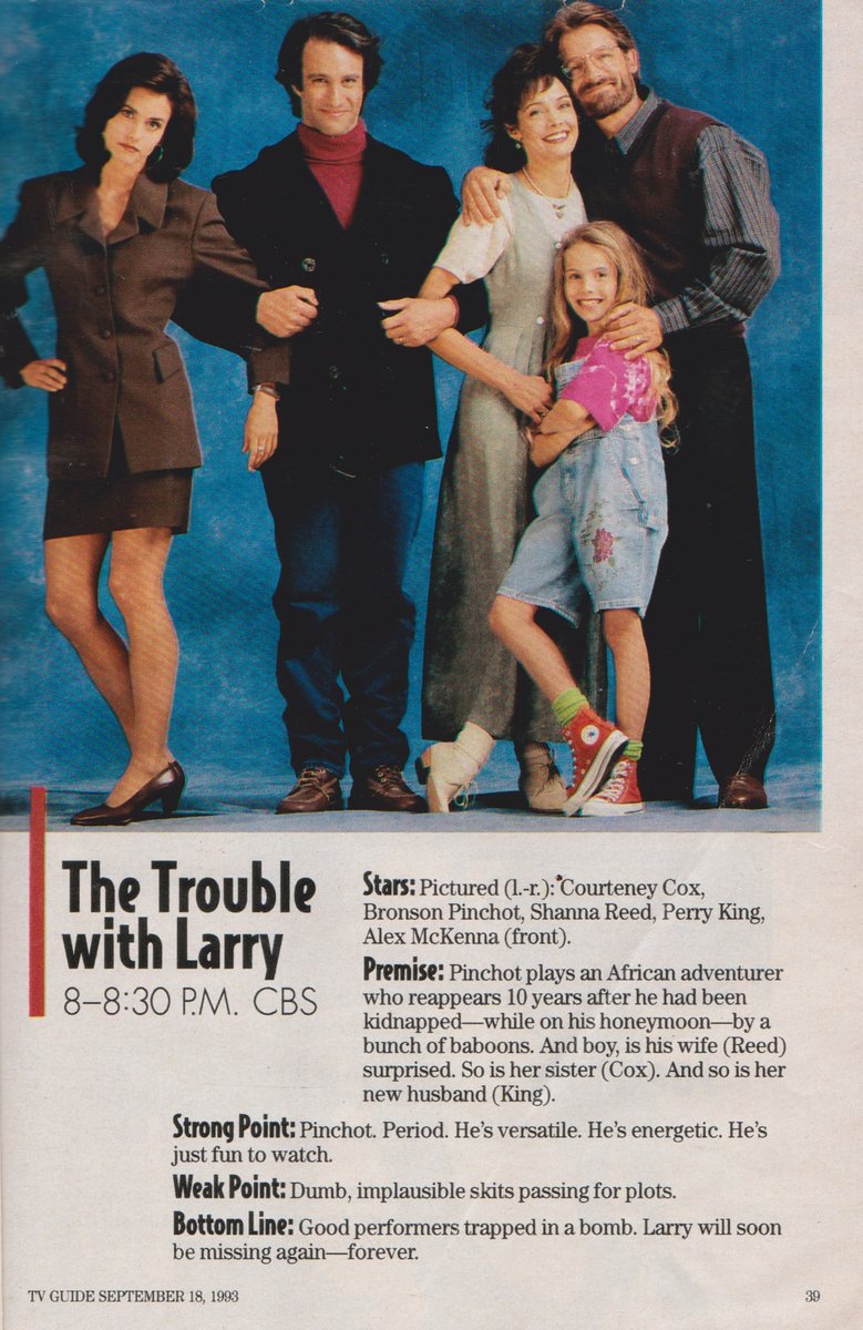 TV Guide Fall Preview Issues on Twitter: "THE TROUBLE WITH LARRY. 1993. Courteney Cox, Bronson ...