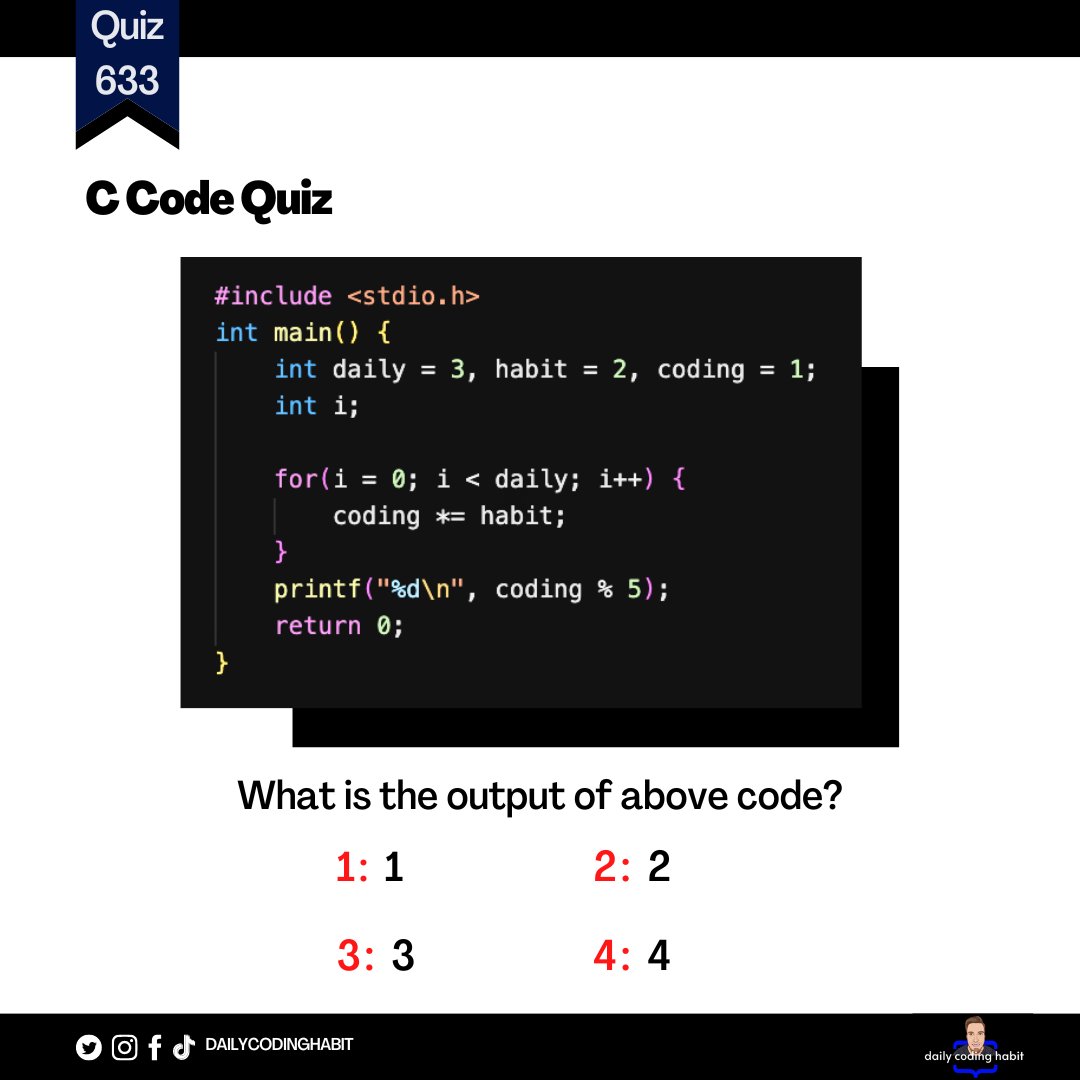 Dailycodinghabit On Twitter C Code Quiz What Is The Output C Cprogramming Gamedev
