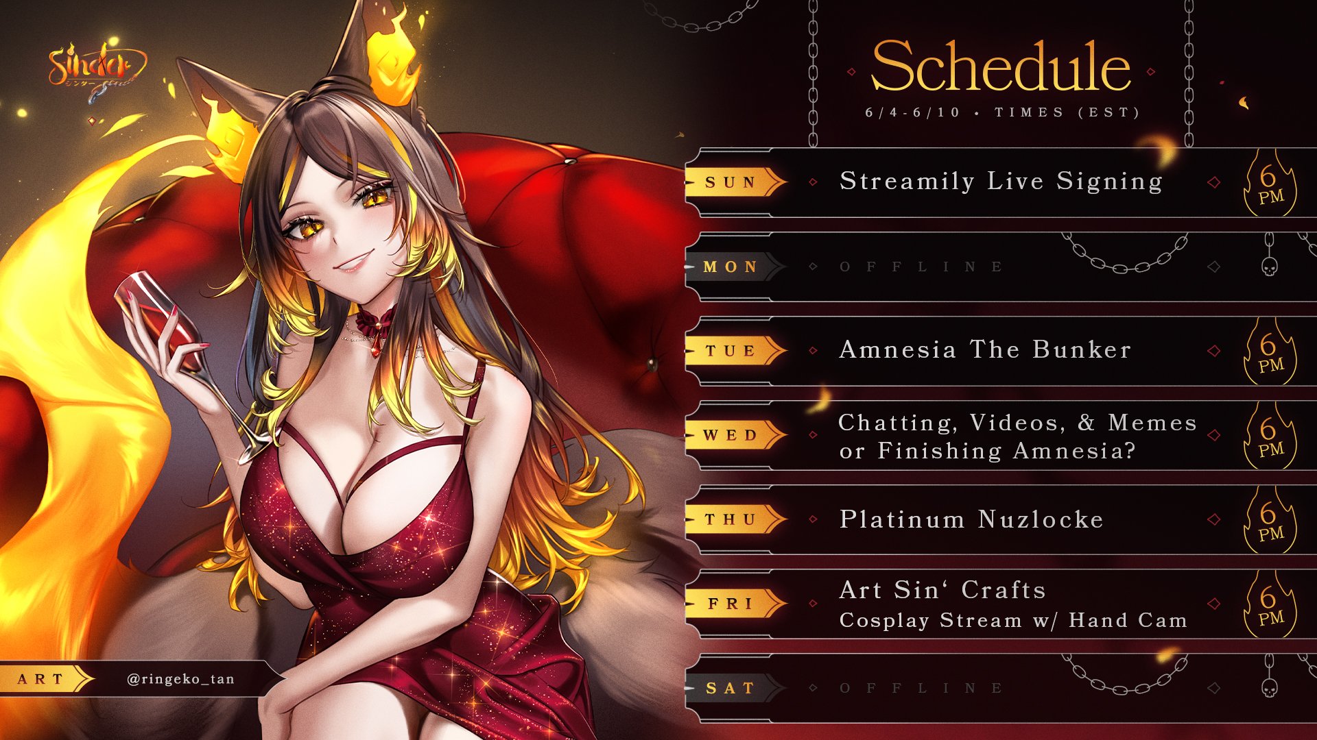 Sinder 🔥 on Twitter: "🔥 STREAM SCHEDULE 🔥 June 4th - 10th New game, BONSAI RESURRECTION, and ...