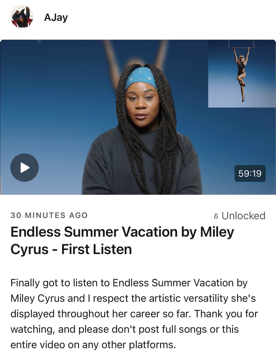 Miley Cyrus Edition on Twitter: "YouTuber AjayII has reacted to Endless Summer Vacation by Miley ...