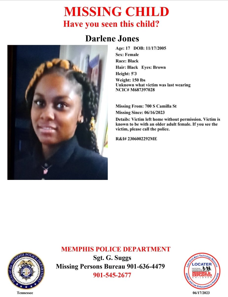 Memphis Police Dept On Twitter Have You Seen Darlene Jones Report
