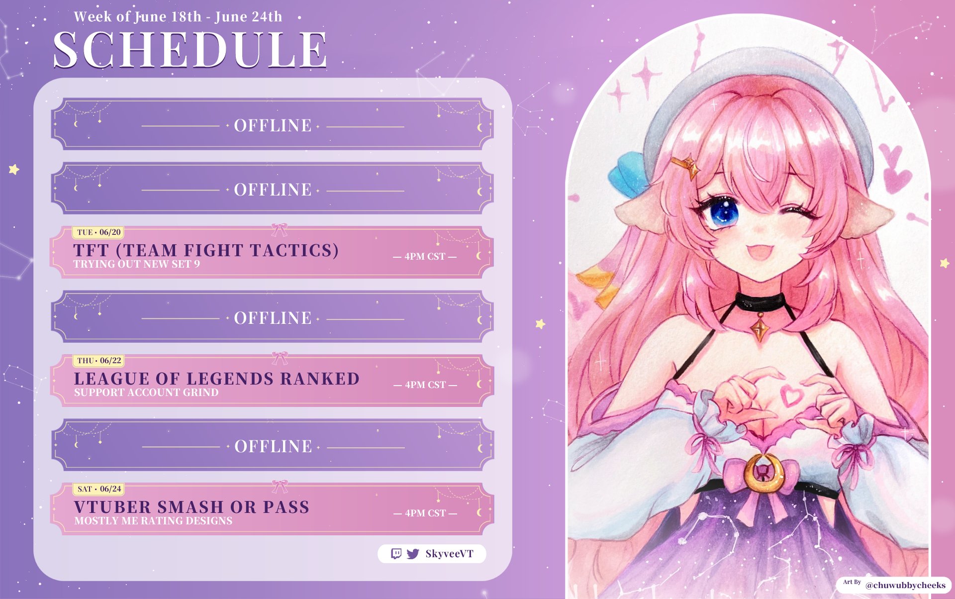 Skyla☁️ | Vtuber on Twitter: " STREAM SCHEDULE June 18th - June 24th Playing the new TFT set ...