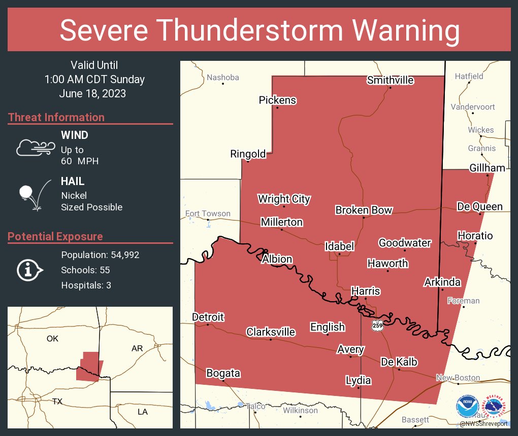 NWS Severe Tstorm on Twitter: "Severe Thunderstorm Warning including Idabel OK, De Queen AR and ...