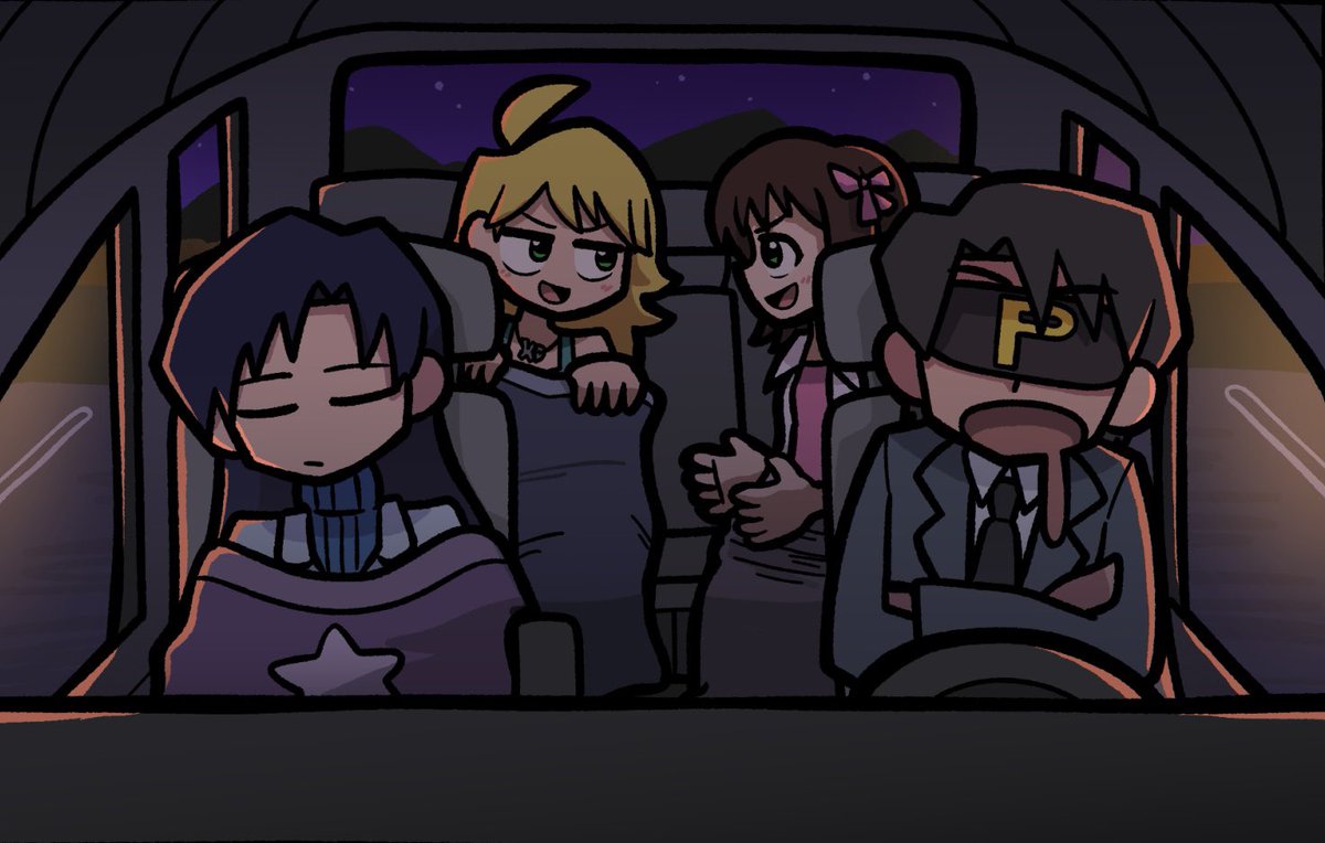 Fis On Twitter お題箱「深夜のパーキングエリアに駐車した車の中、運転席で仮眠するpを起こさないように後部座席でこっそりお喋りする春香と美希」